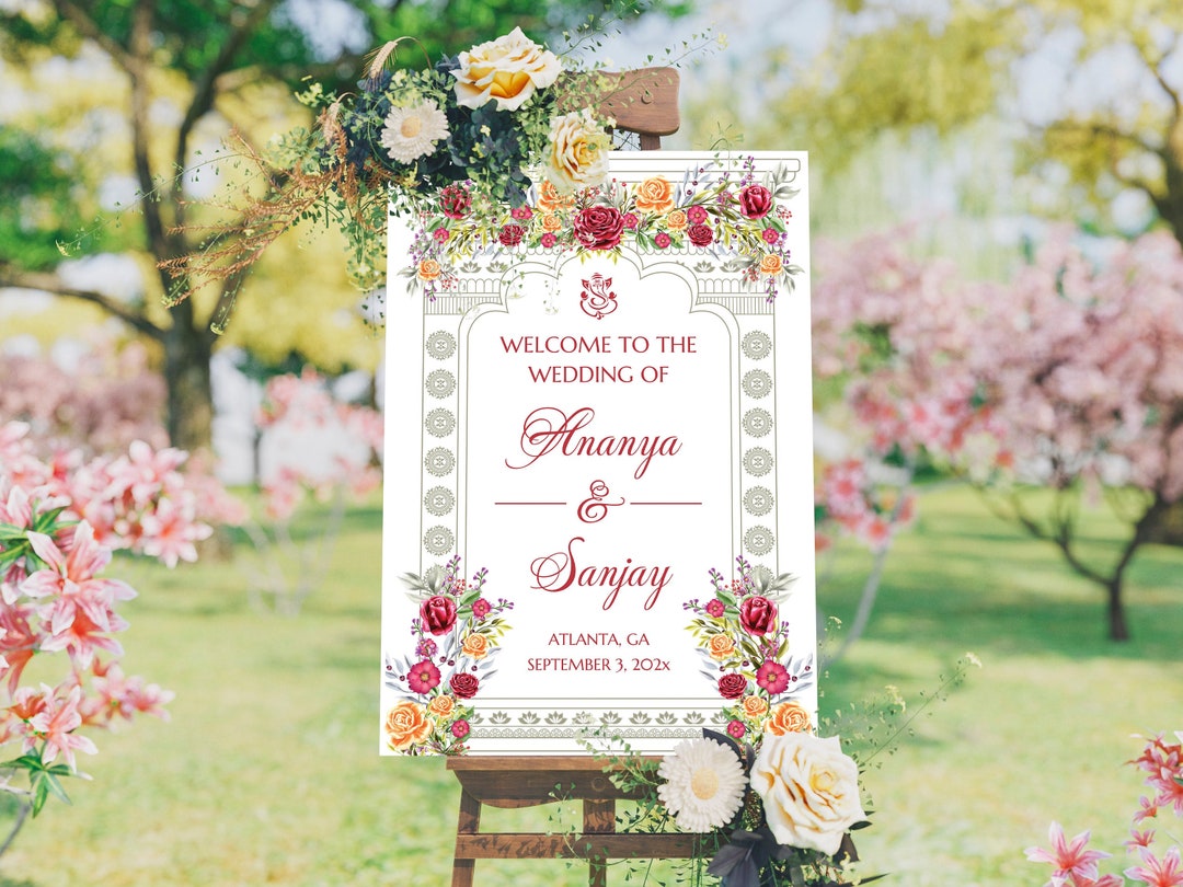 Hindu Wedding Sign Desi Welcome Sign Indian Wedding Welcome Sign Floral ...