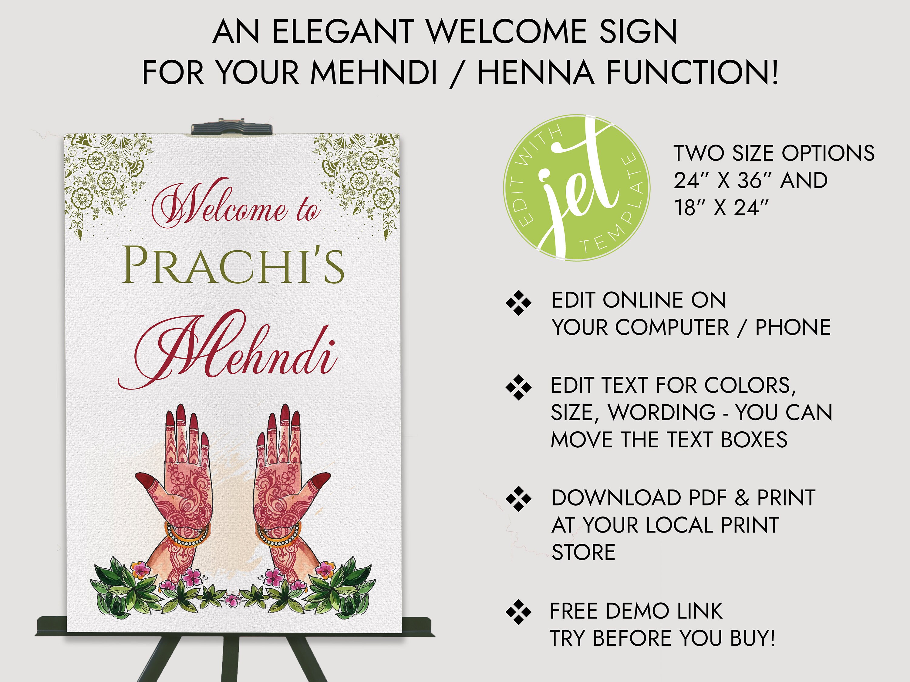 Mehndi Sign Mendhi Wedding Sign Indian Welcome to Mehndi Sign Henna ...