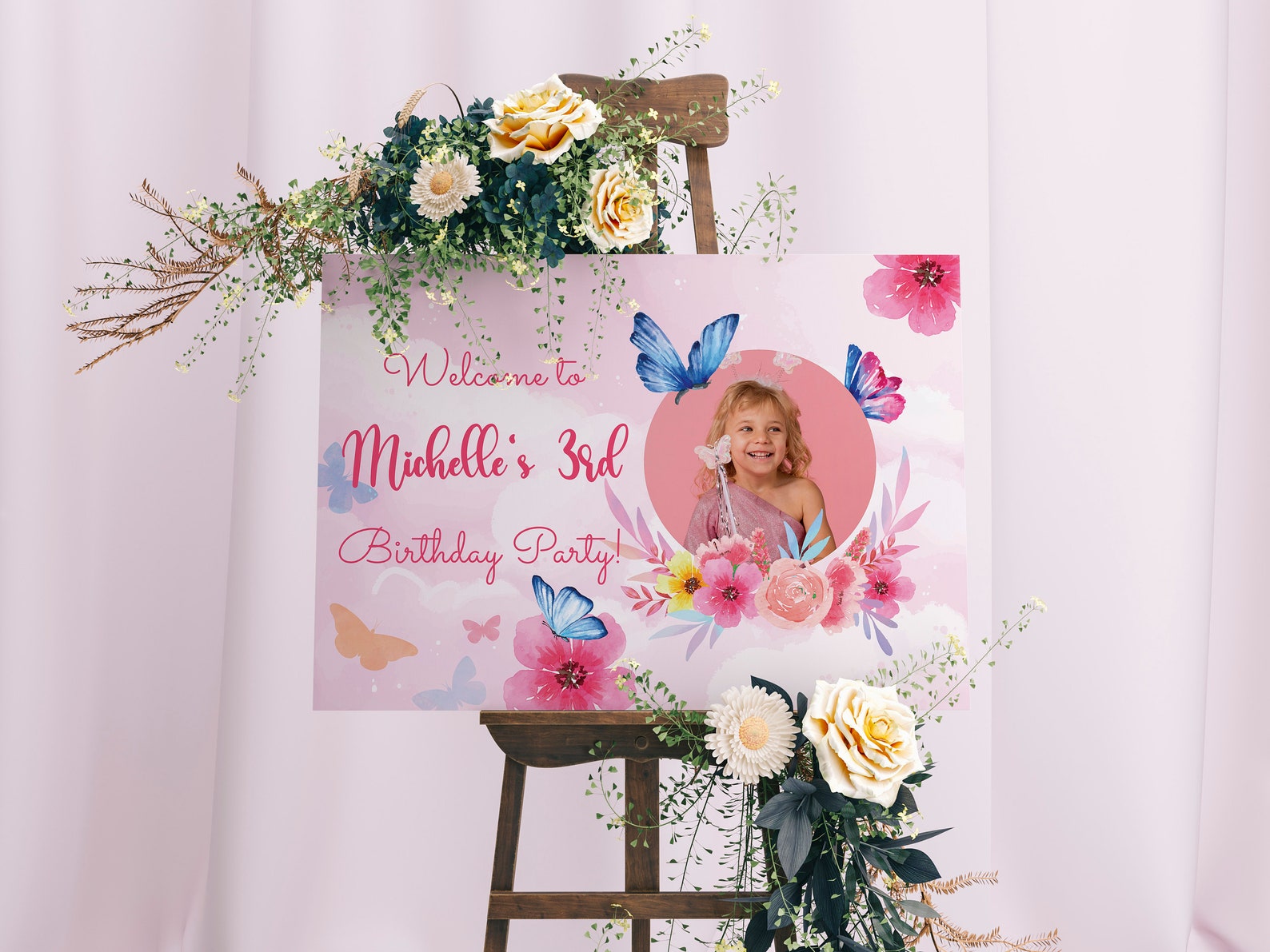 Birthday Welcome Sign With Photo Butterfly Theme Welcome Sign for ...