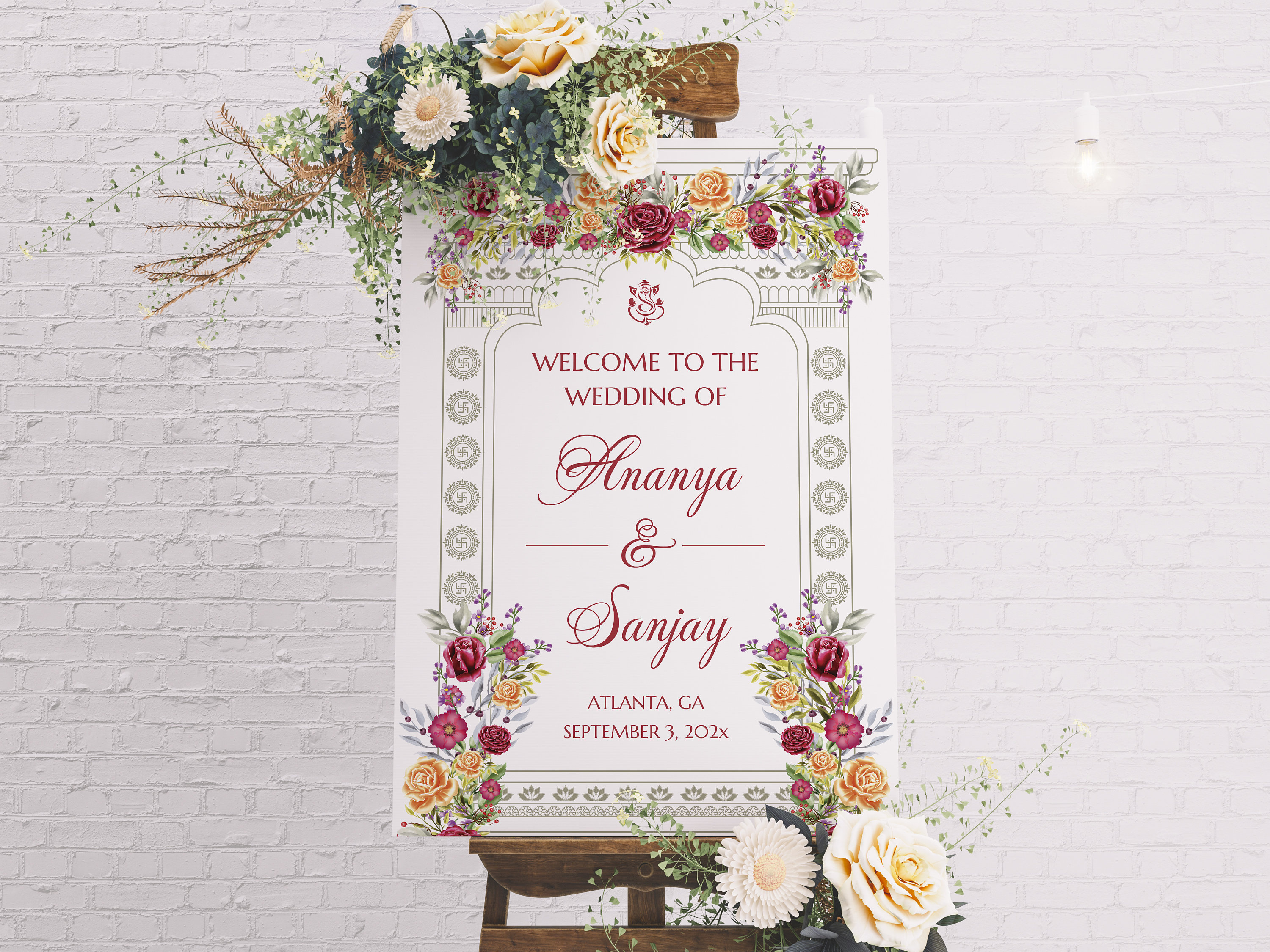 Hindu Wedding Sign Desi Welcome Sign Indian Wedding Welcome Sign Floral ...