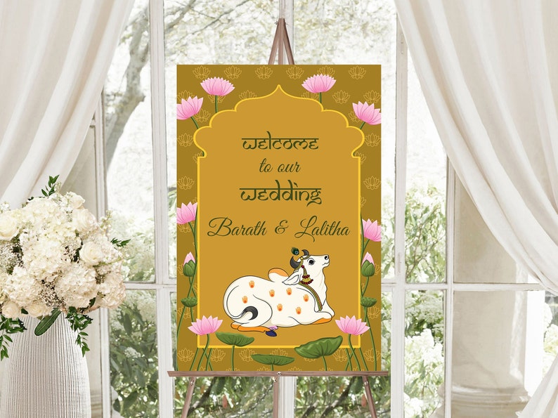Gruhapravesham Sign Pichwai Indian Housewarming Welcome Board ...