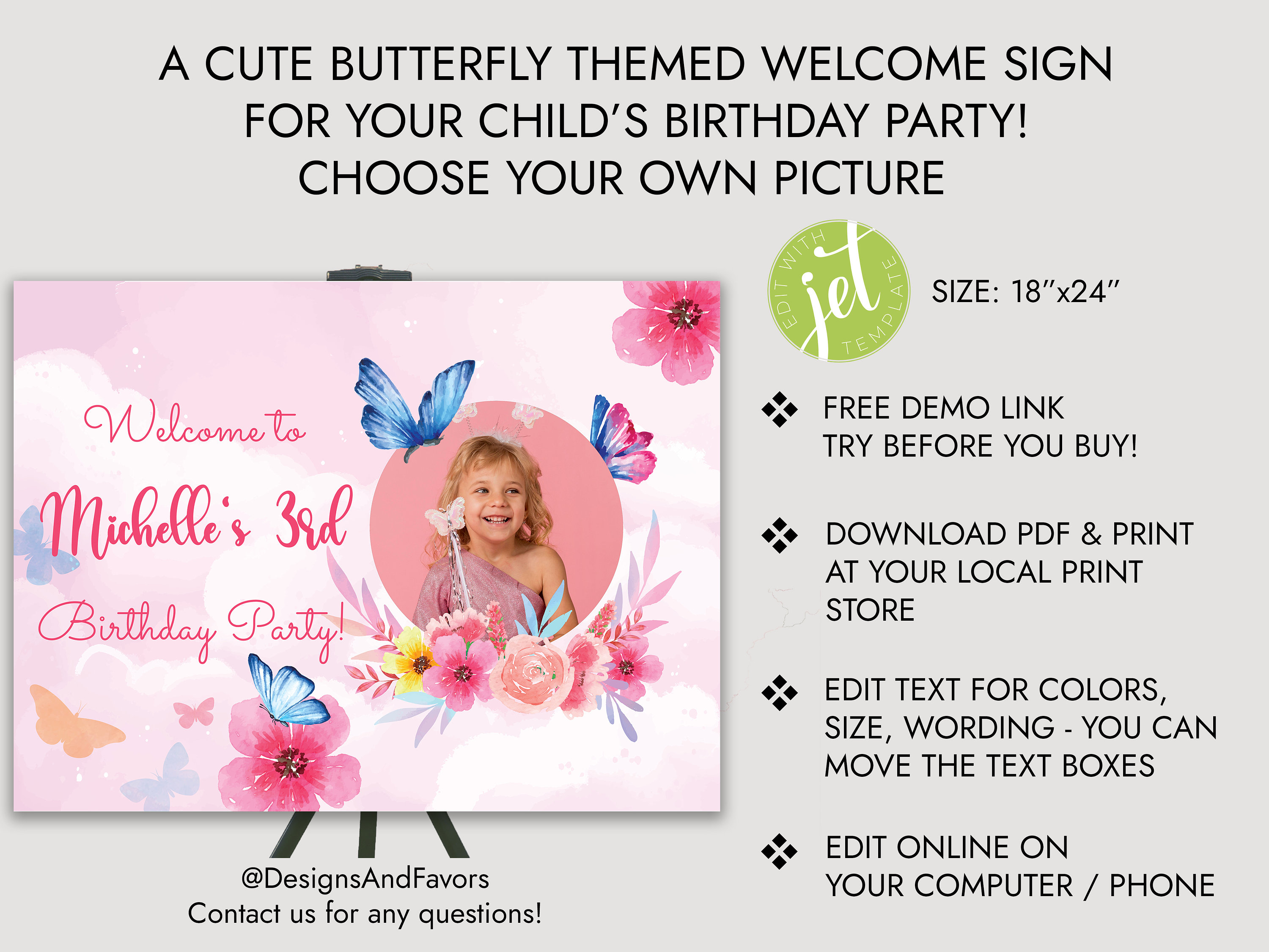 Birthday Welcome Sign With Photo Butterfly Theme Welcome Sign for ...