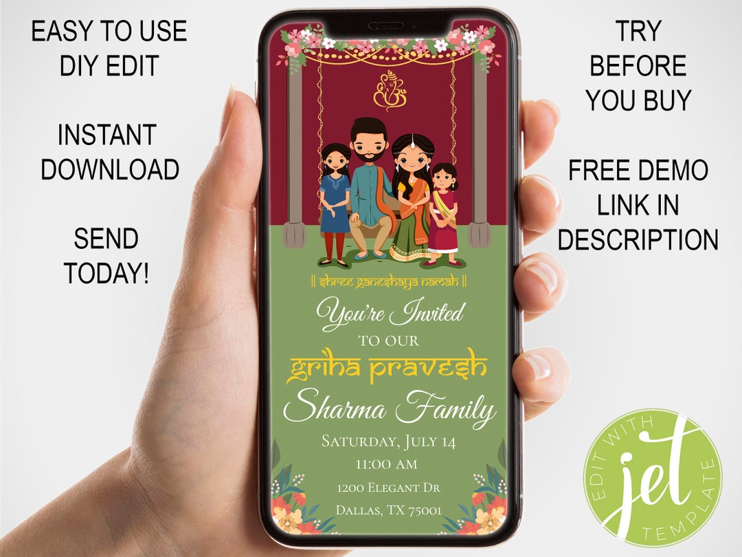 Griha Pravesh Family Invite - Two Girls | Housewarming Ceremony Invite ...