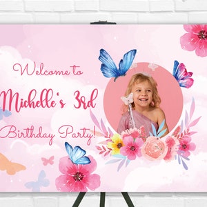 Birthday Welcome Sign With Photo Butterfly Theme Welcome Sign for ...