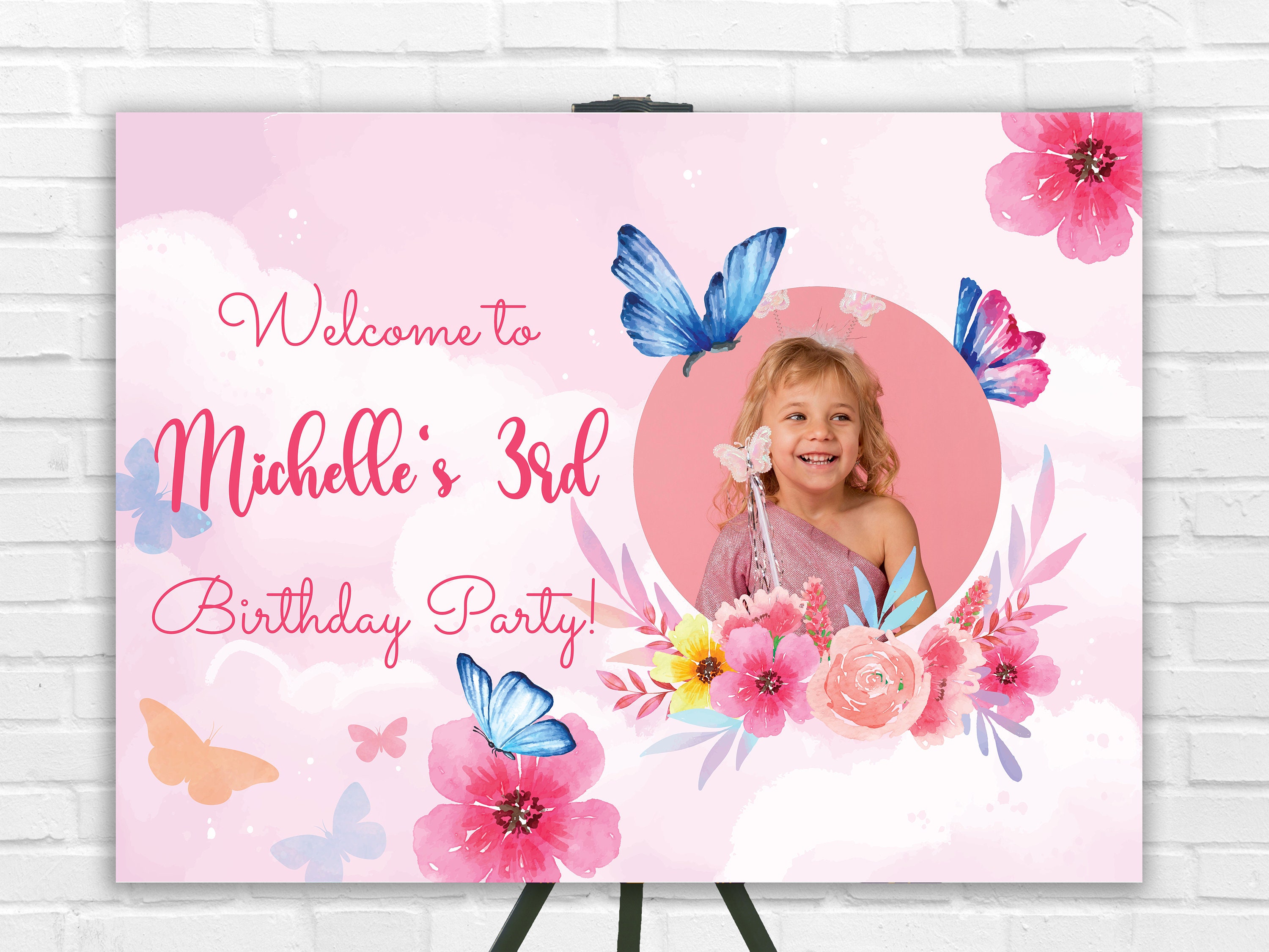 Birthday Welcome Sign With Photo Butterfly Theme Welcome Sign for ...