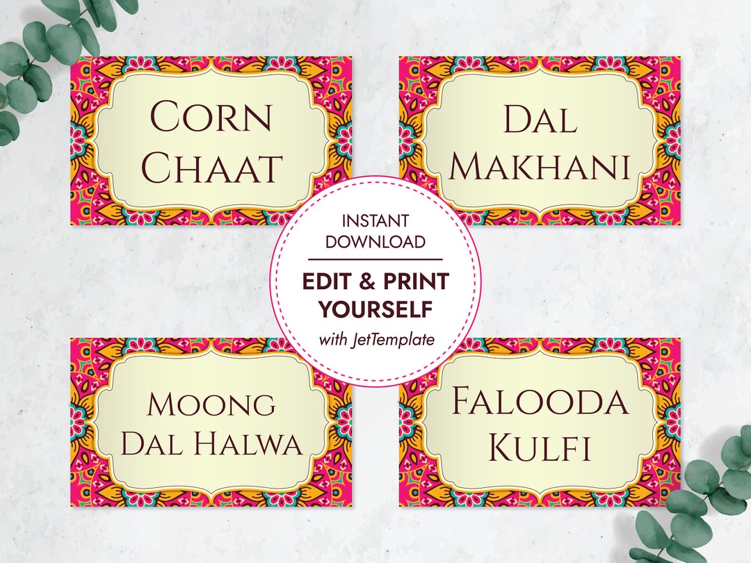 Wedding Food Label Desi Wedding Buffet Label Food Card Indian Wedding ...
