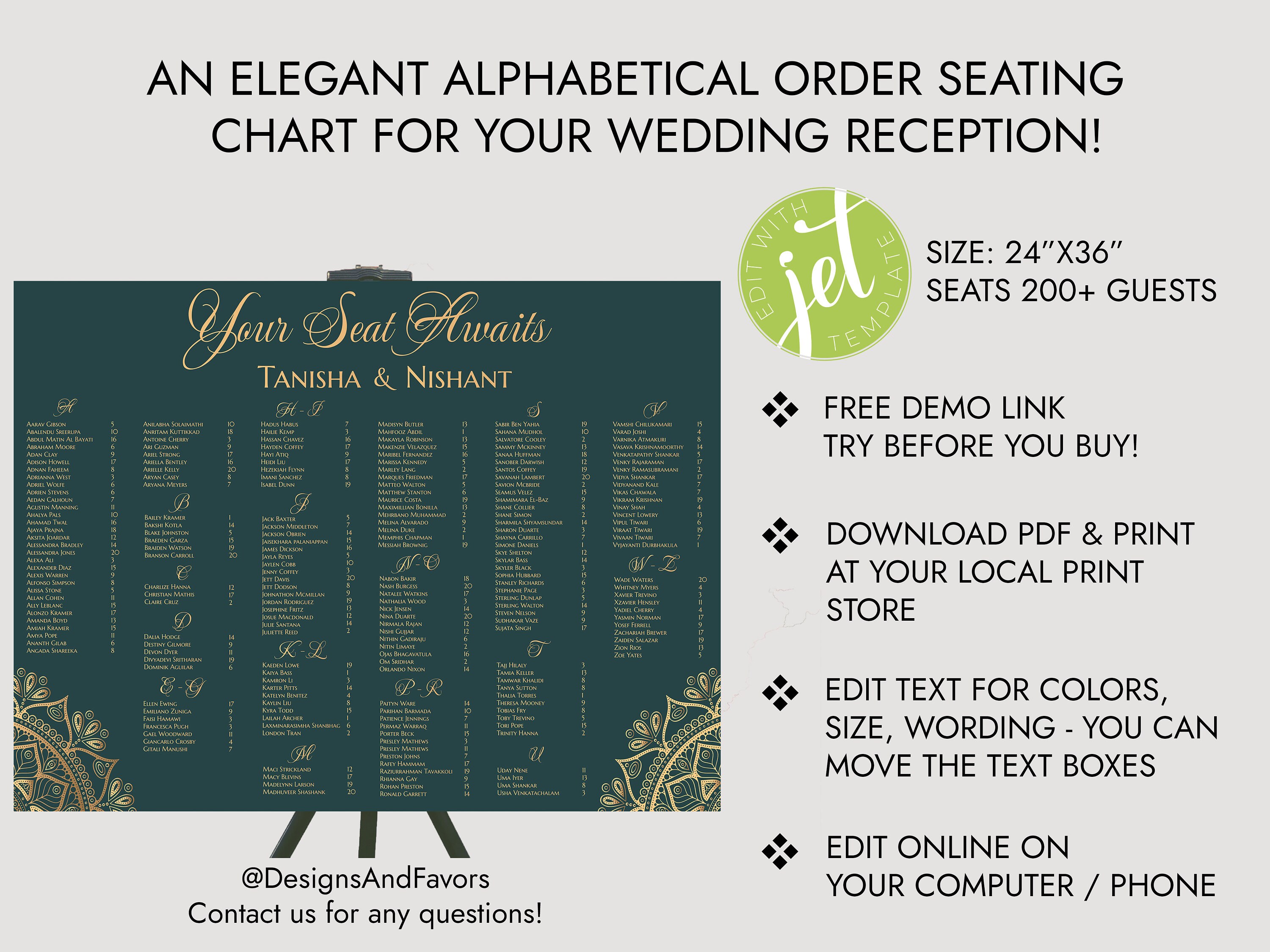 Seating Chart Template for Indian Wedding Alphabetical Seating Chart ...