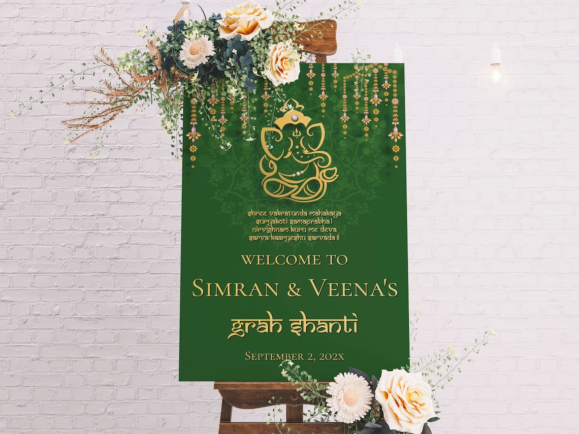Grah Shanti Welcome Sign for Ganesh Puja Function Indian Wedding Sign ...