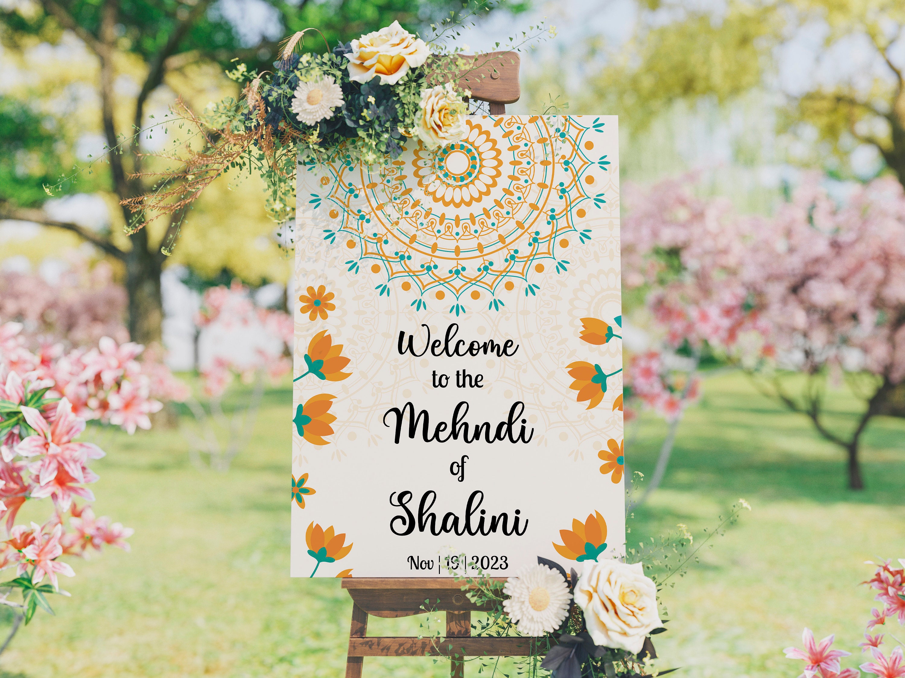 Mehndi Welcome Sign Henna Sign for Indian Wedding Mandala - Etsy