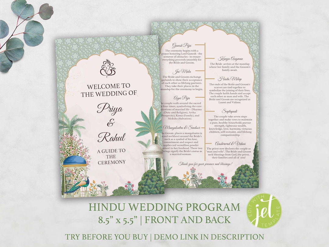 Hindu Wedding Program Indian Wedding Program for Desi Wedding Indian ...