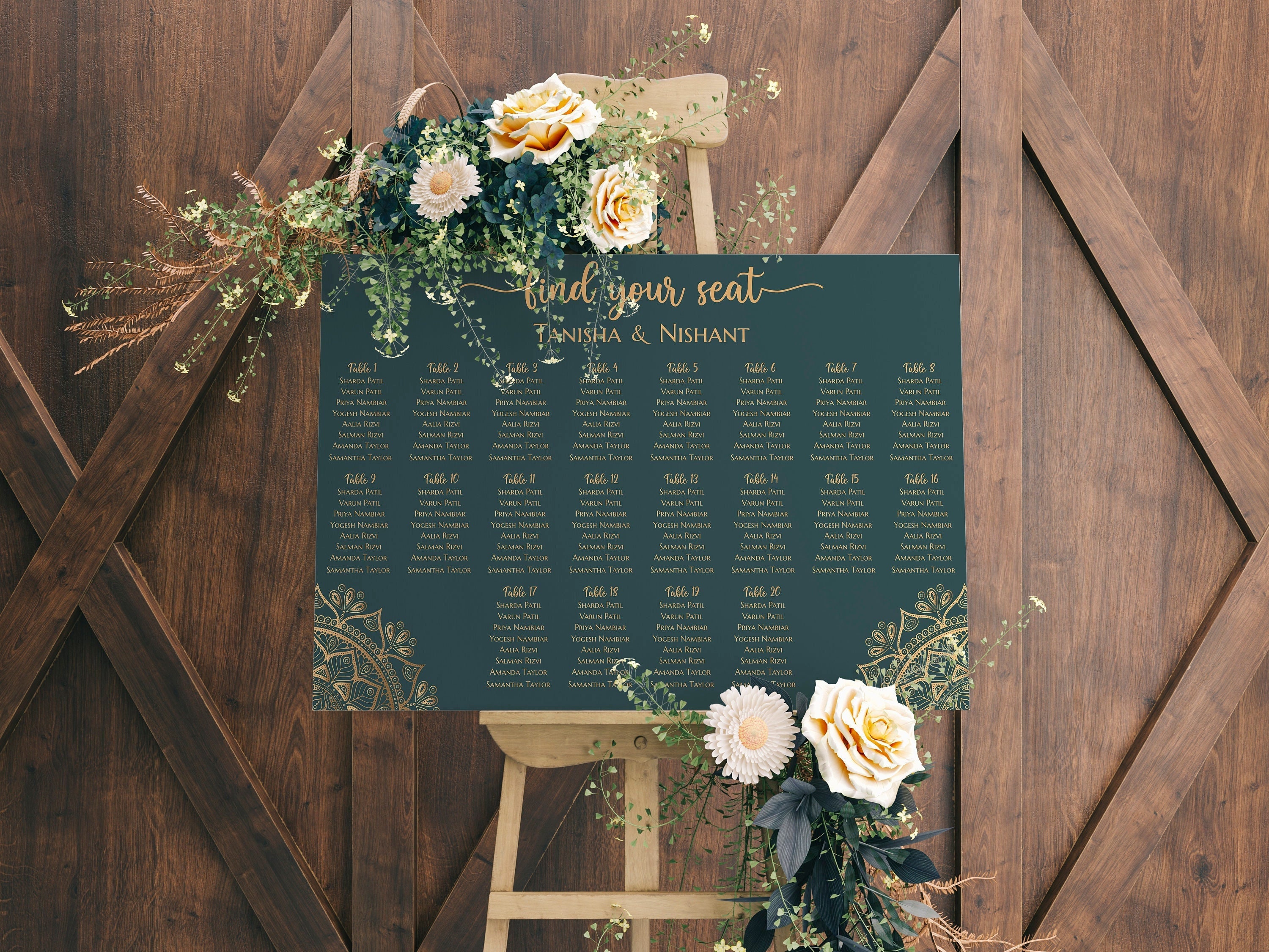 Seating Chart Template Indian Green and Gold Seating Chart Wedding ...