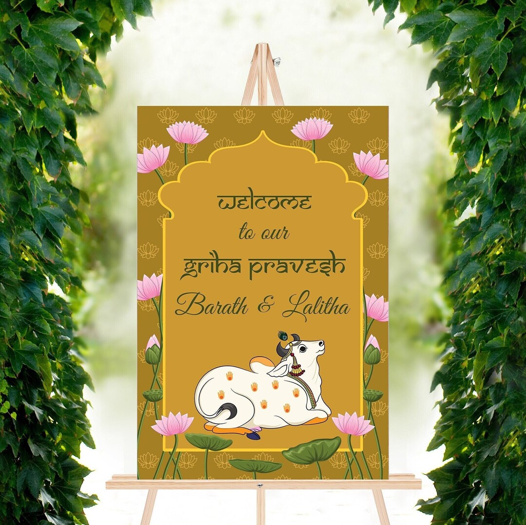 Gruhapravesham Sign Pichwai Indian Housewarming Welcome Board ...