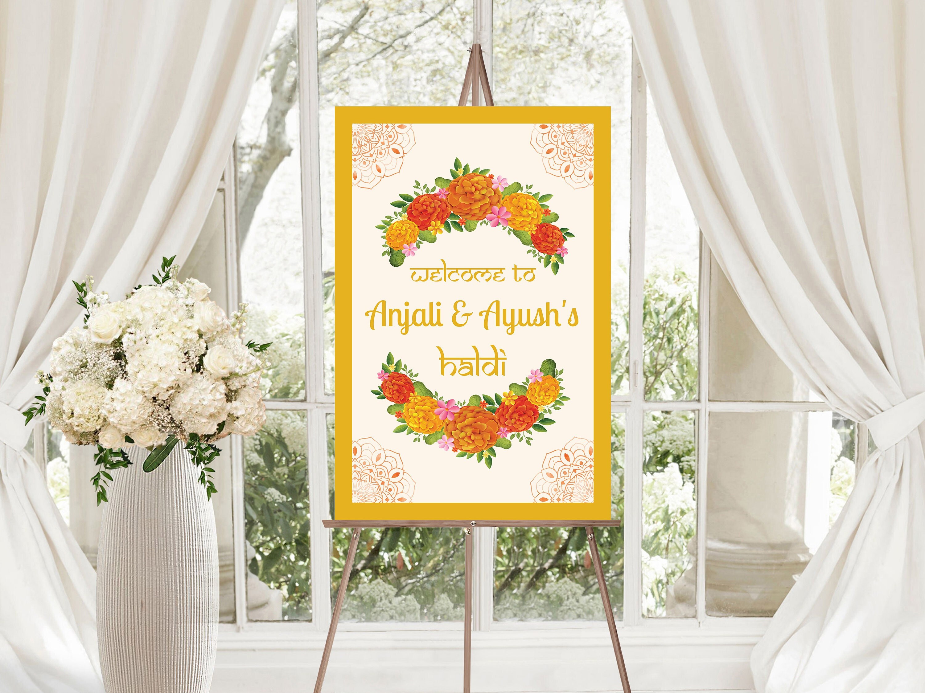 Haldi Welcome Sign Marigold Flowers Pithi Sign Maiyan Ceremony Indian ...