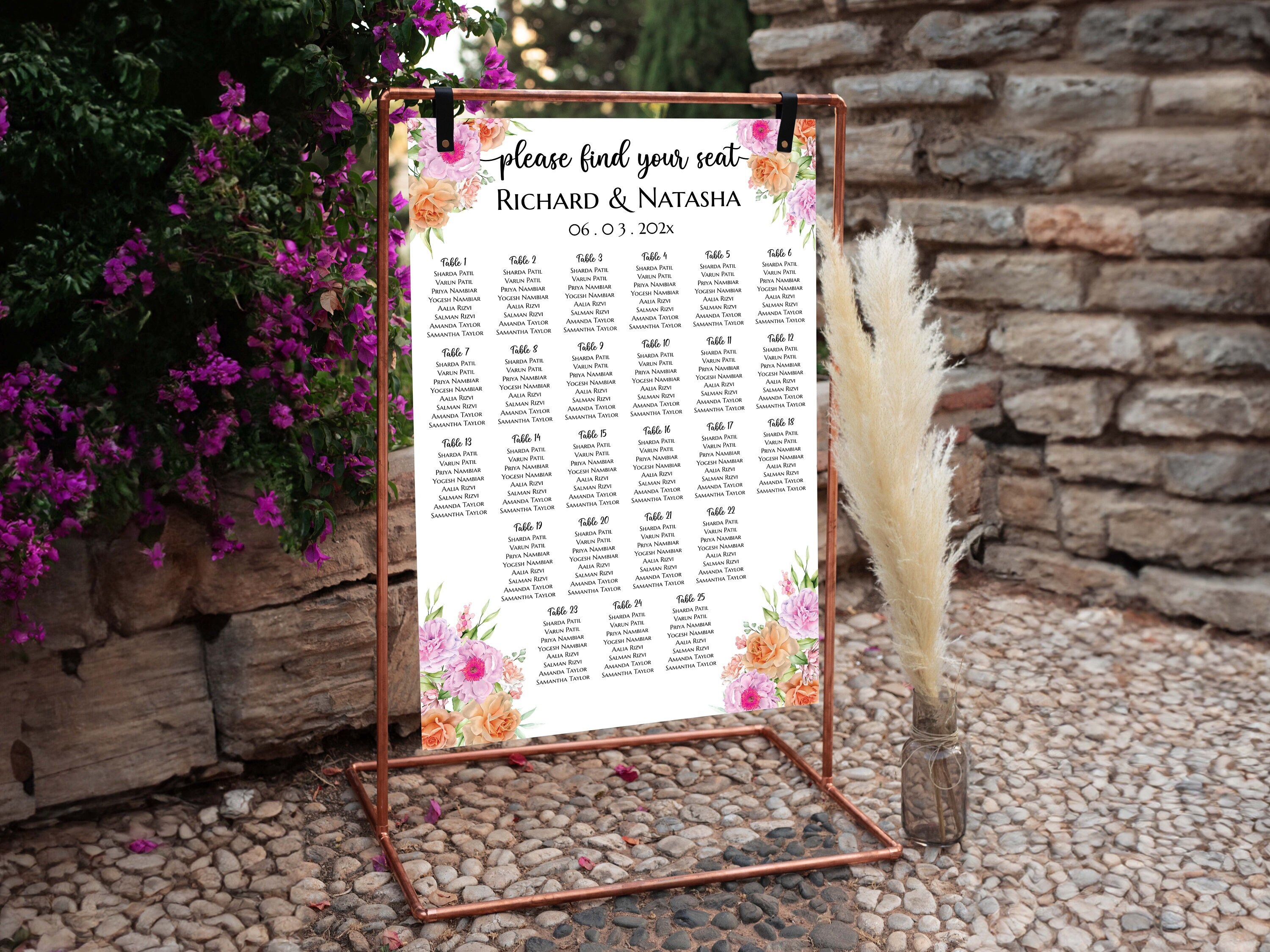 Seating Chart Floral Wedding Seating Chart Template Wedding Seating ...