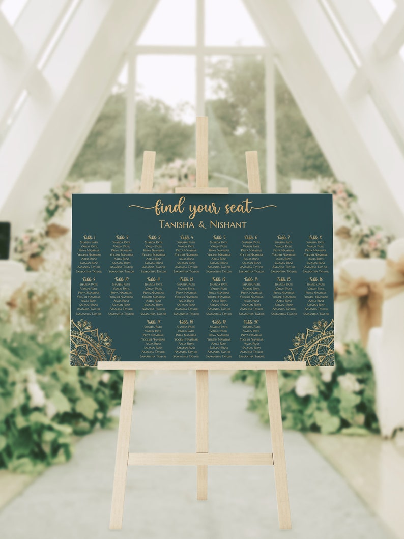 Seating Chart Template Indian Green and Gold Seating Chart Wedding ...