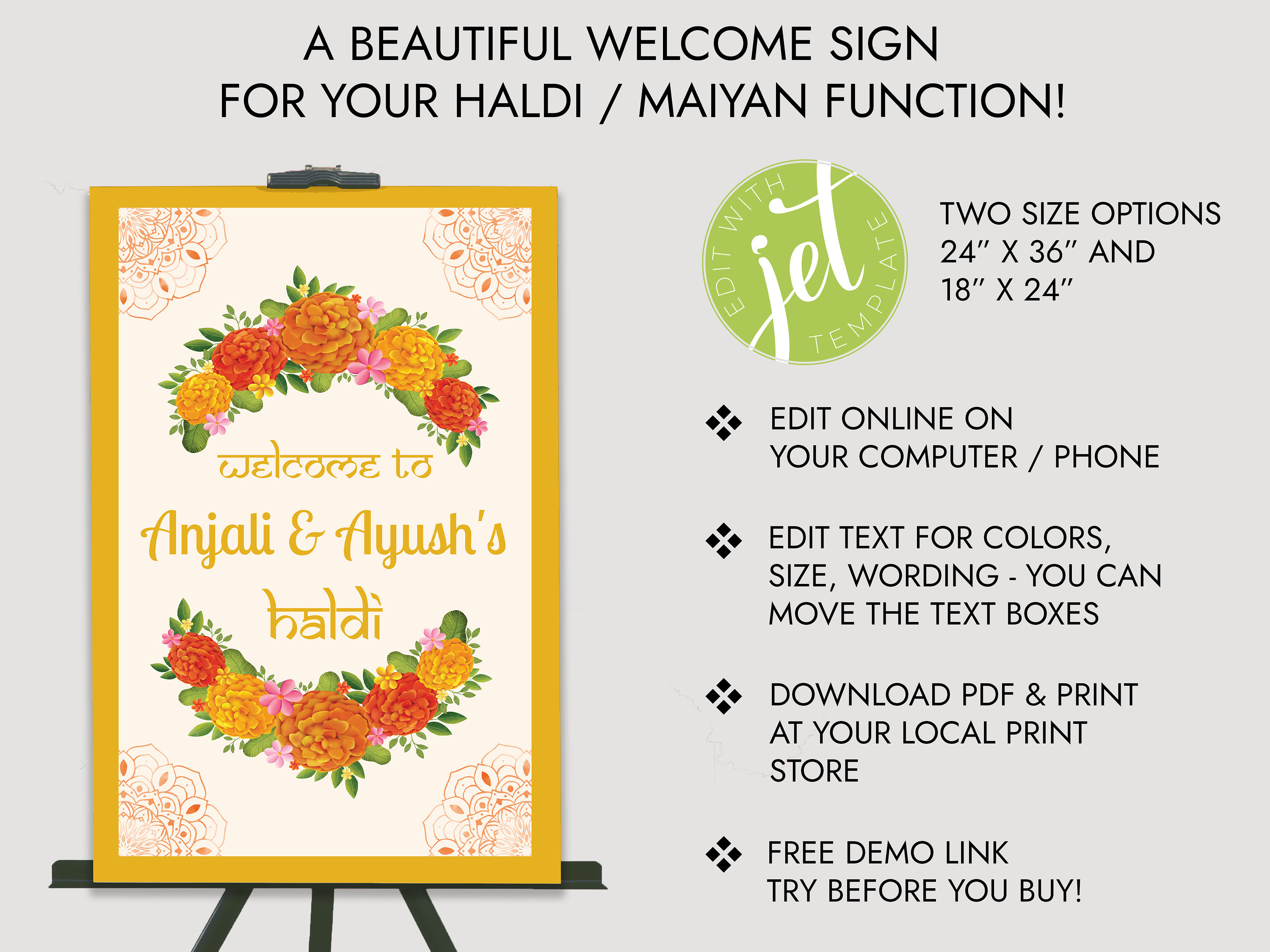 Haldi Welcome Sign Marigold Flowers Pithi Sign Maiyan Ceremony Indian ...
