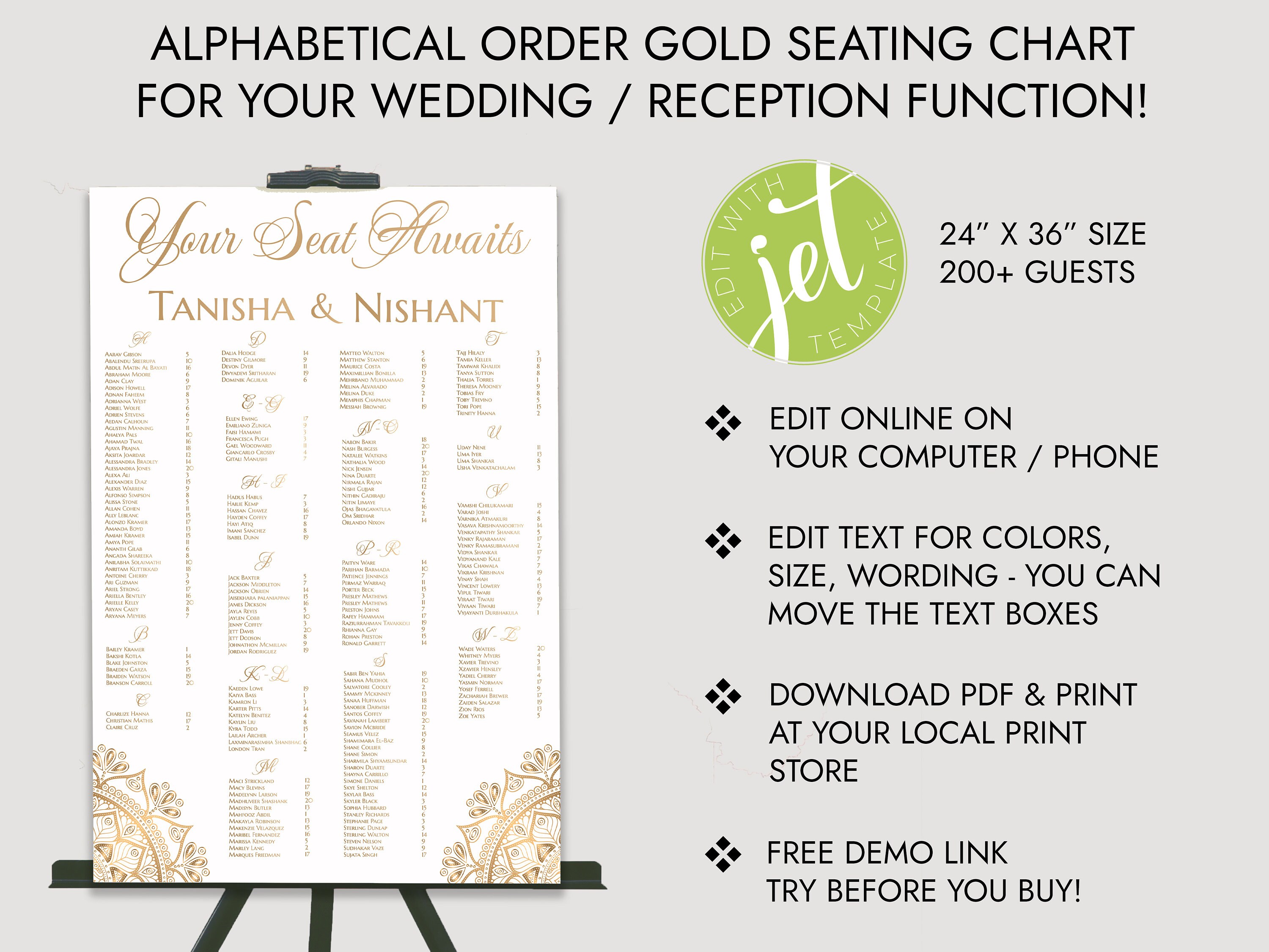 Seating Chart Indian Wedding Alphabetical Wedding Seating - Etsy Australia