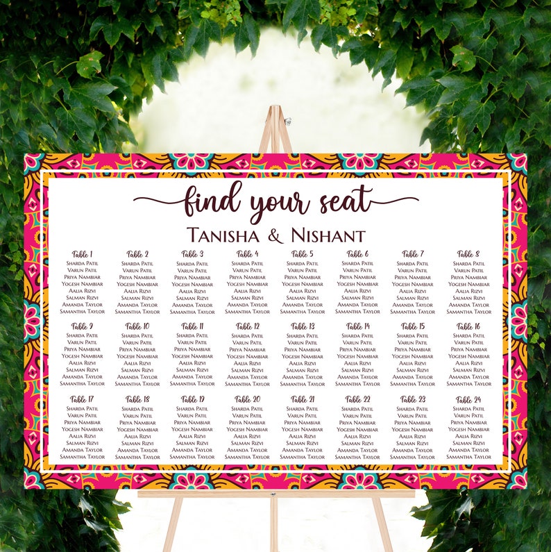 Seating Chart Wedding Seating Chart Indian Wedding Decor Indian Table ...