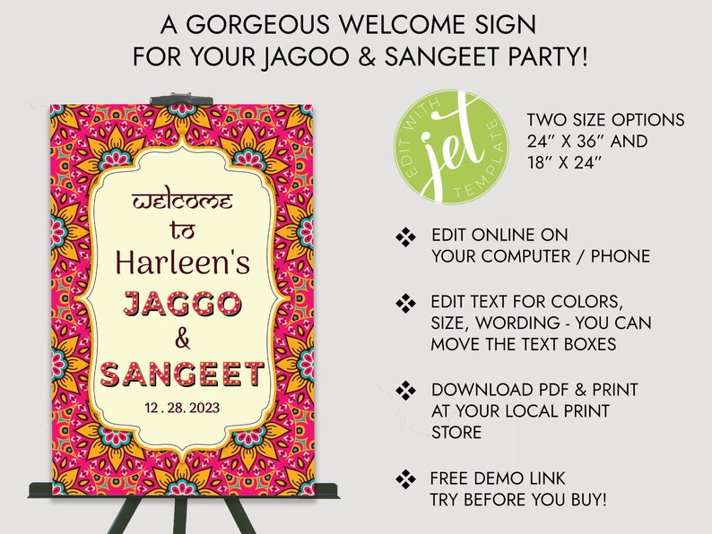 Jaggo Maiyan Welcome Sign Jago Welcome Sign for Sangeet Jaggo Indian ...