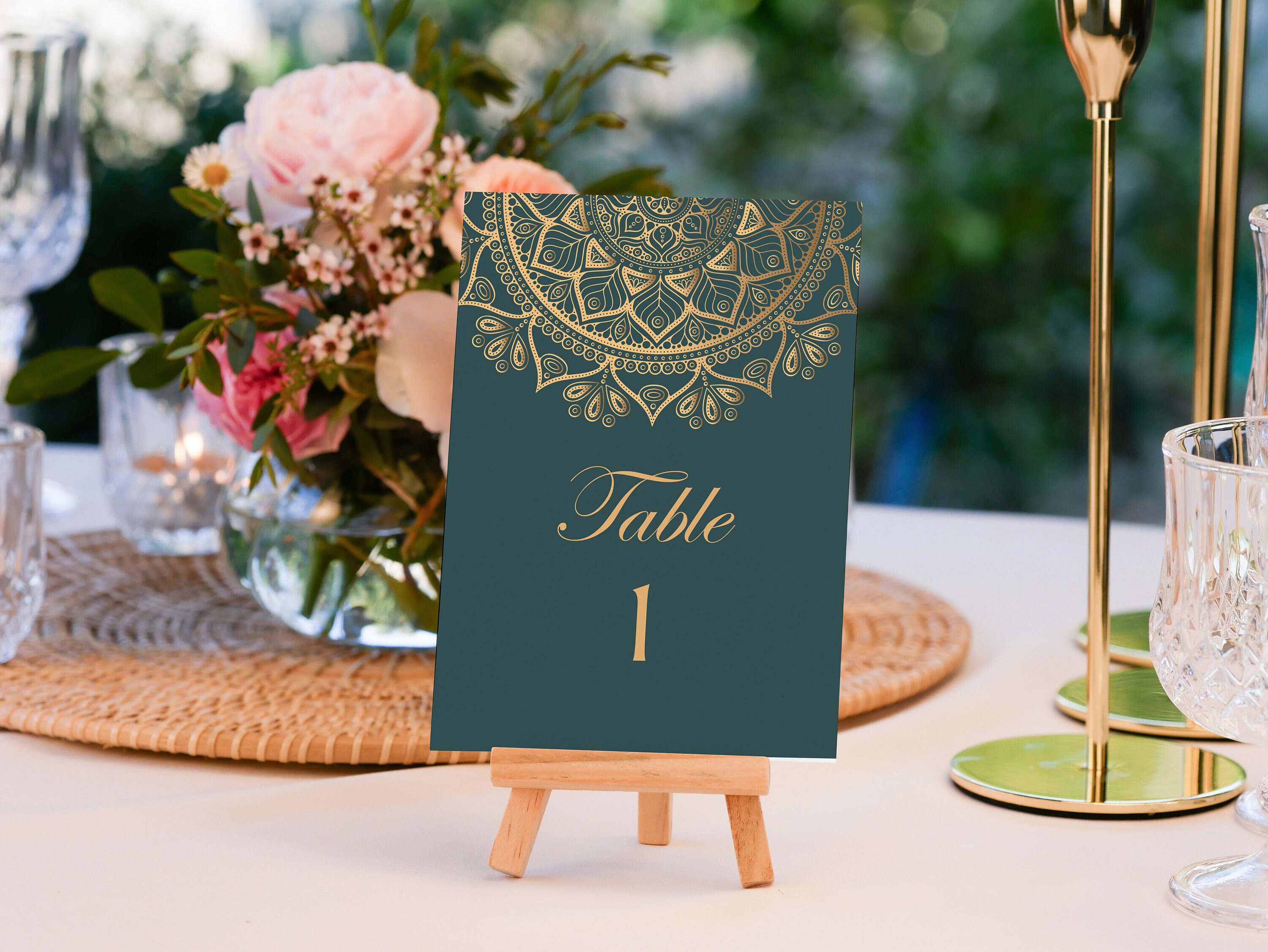 Elegant Green and Gold Printable Table Number Template - Etsy