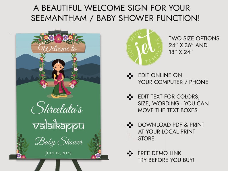 Seemantham Welcome Sign Indian Baby Shower Welcome Board Godh Bharai ...