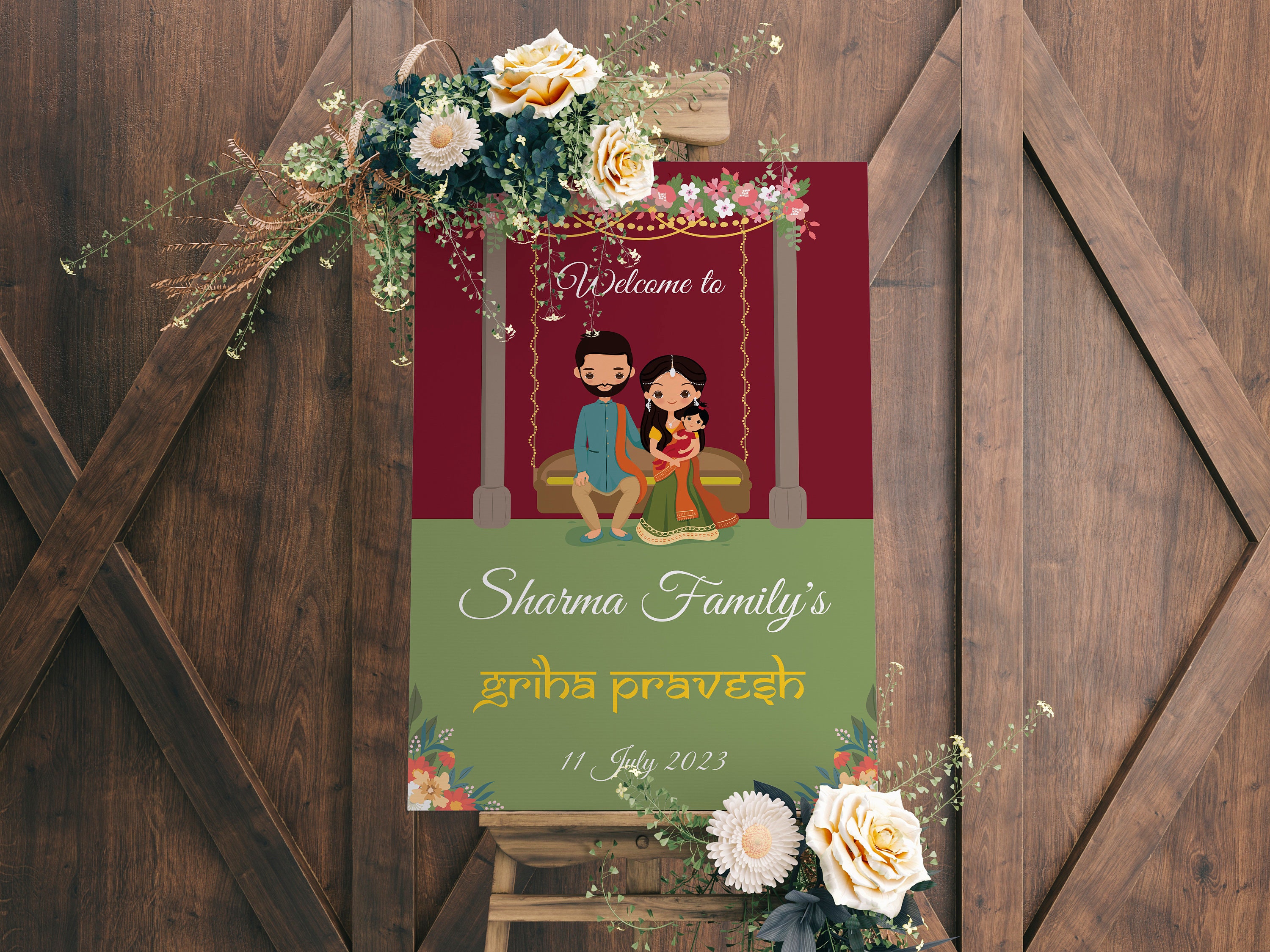 House Warming Welcome Sign Family With Baby Boy or Girl Gruha Pravesham ...