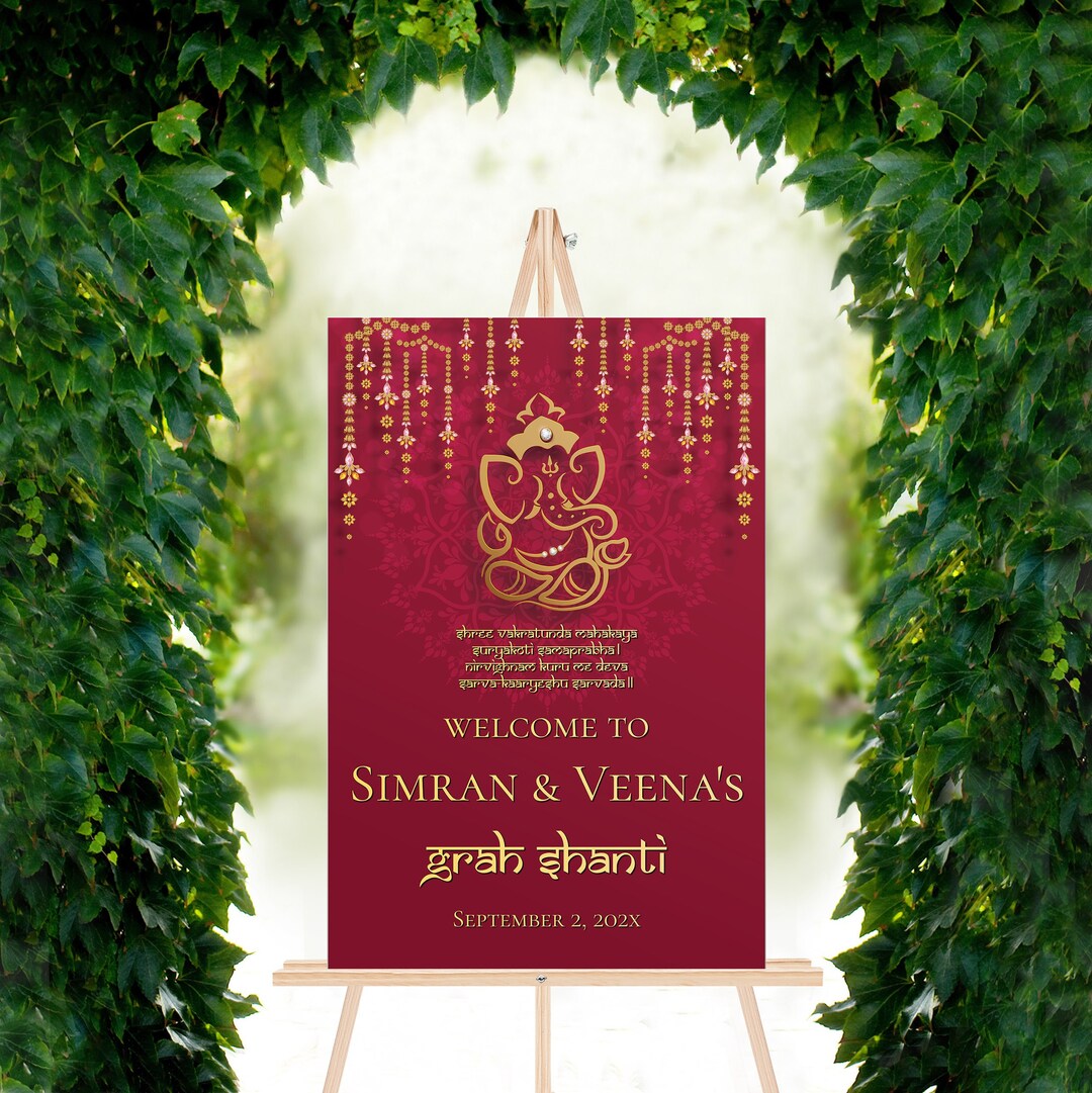 Grah Shanti Welcome Sign for Ganesh Puja Function Indian Wedding Sign ...