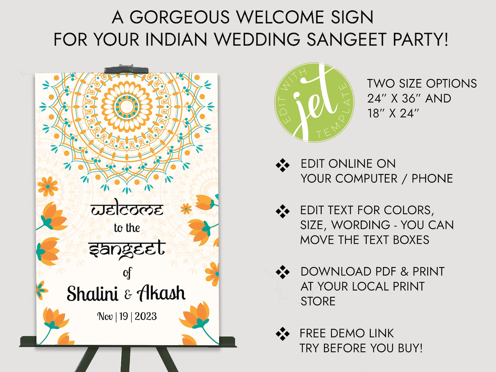 Sangeet Welcome Sign Sangeet Decor Indian Wedding Sign Mandala Sangit ...