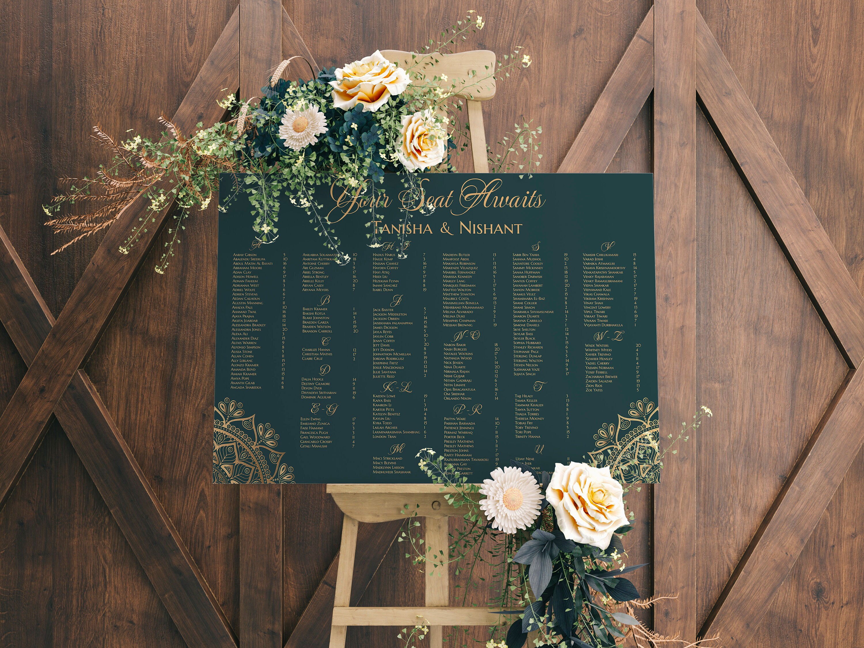 Seating Chart Template for Indian Wedding Alphabetical Seating Chart ...