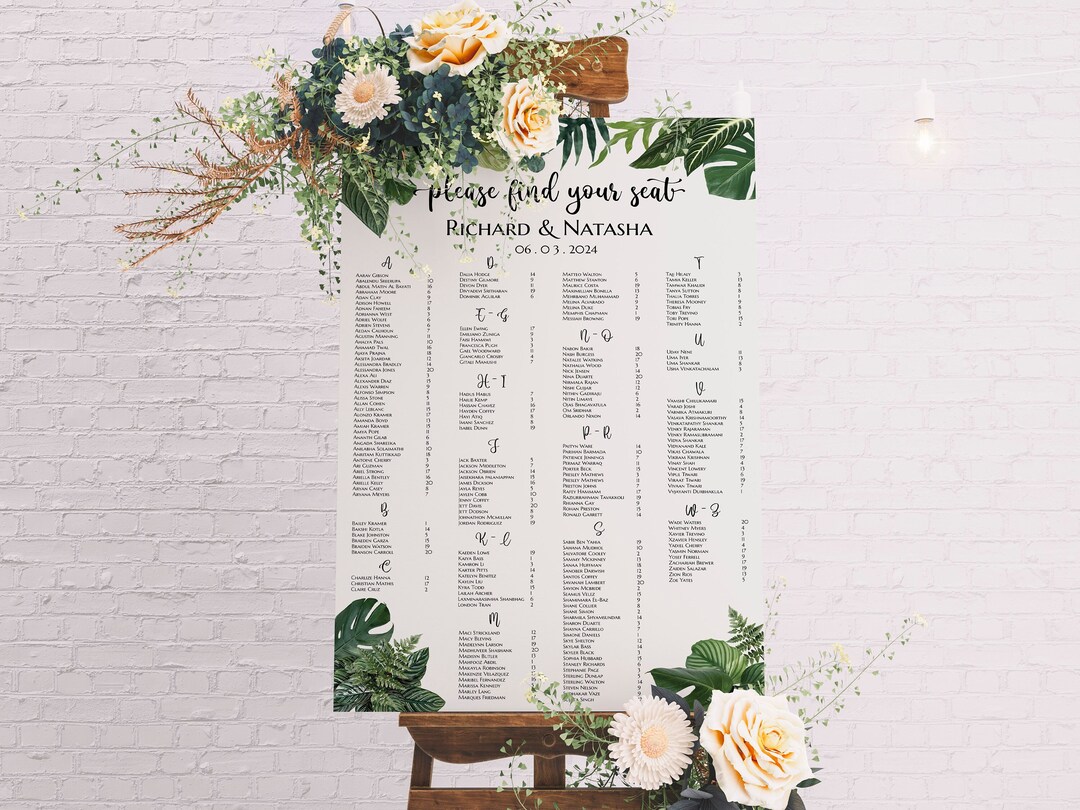 Seating Chart Tropical Theme Wedding Seating Chart Template Wedding ...