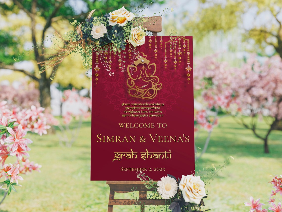 Grah Shanti Welcome Sign for Ganesh Puja Function Indian Wedding Sign Desi Wedding Decor Ganesh ...