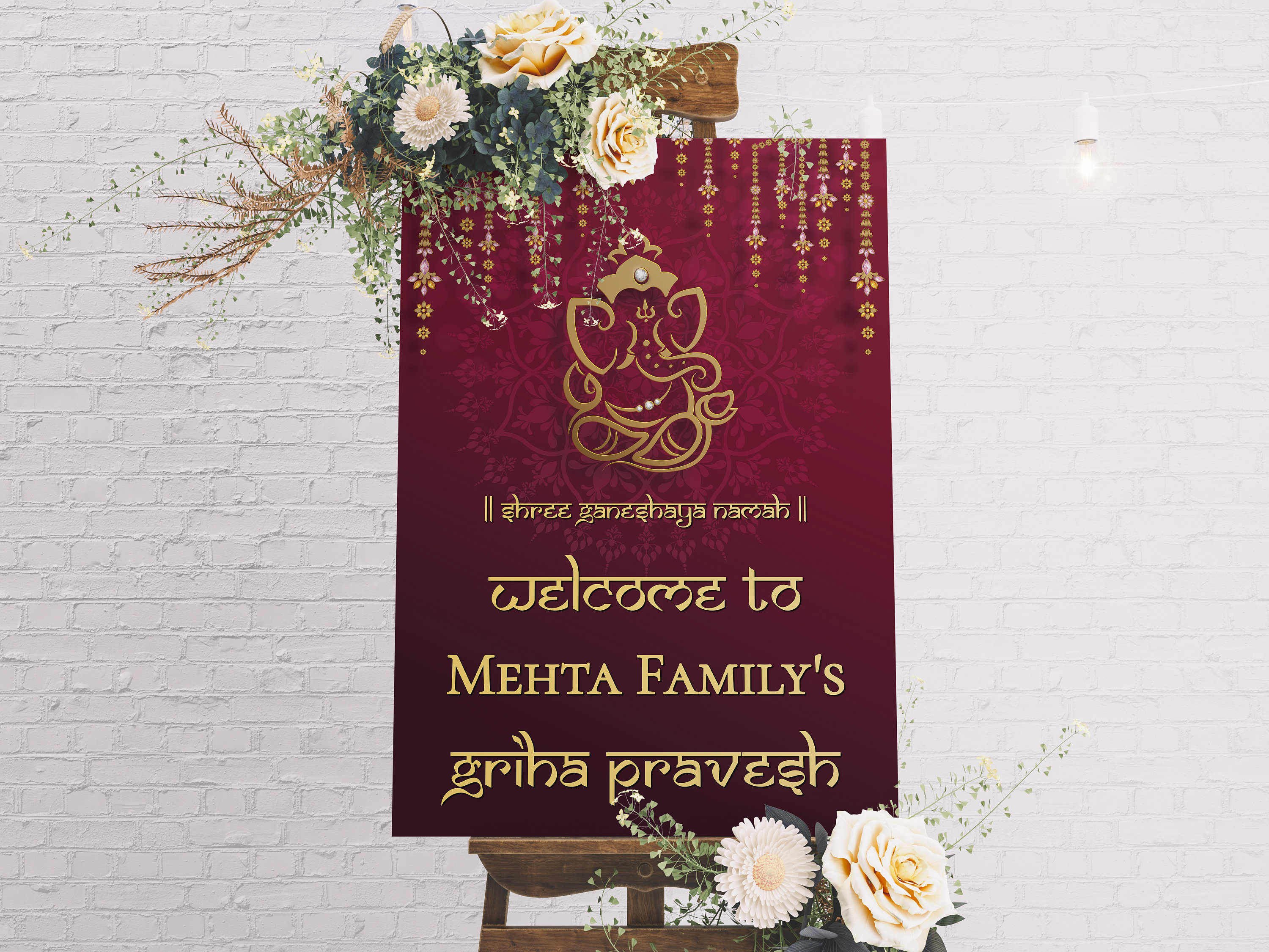 Housewarming Welcome Sign Ganesh Pooja Sign Gruhapravesam Decor Indian ...