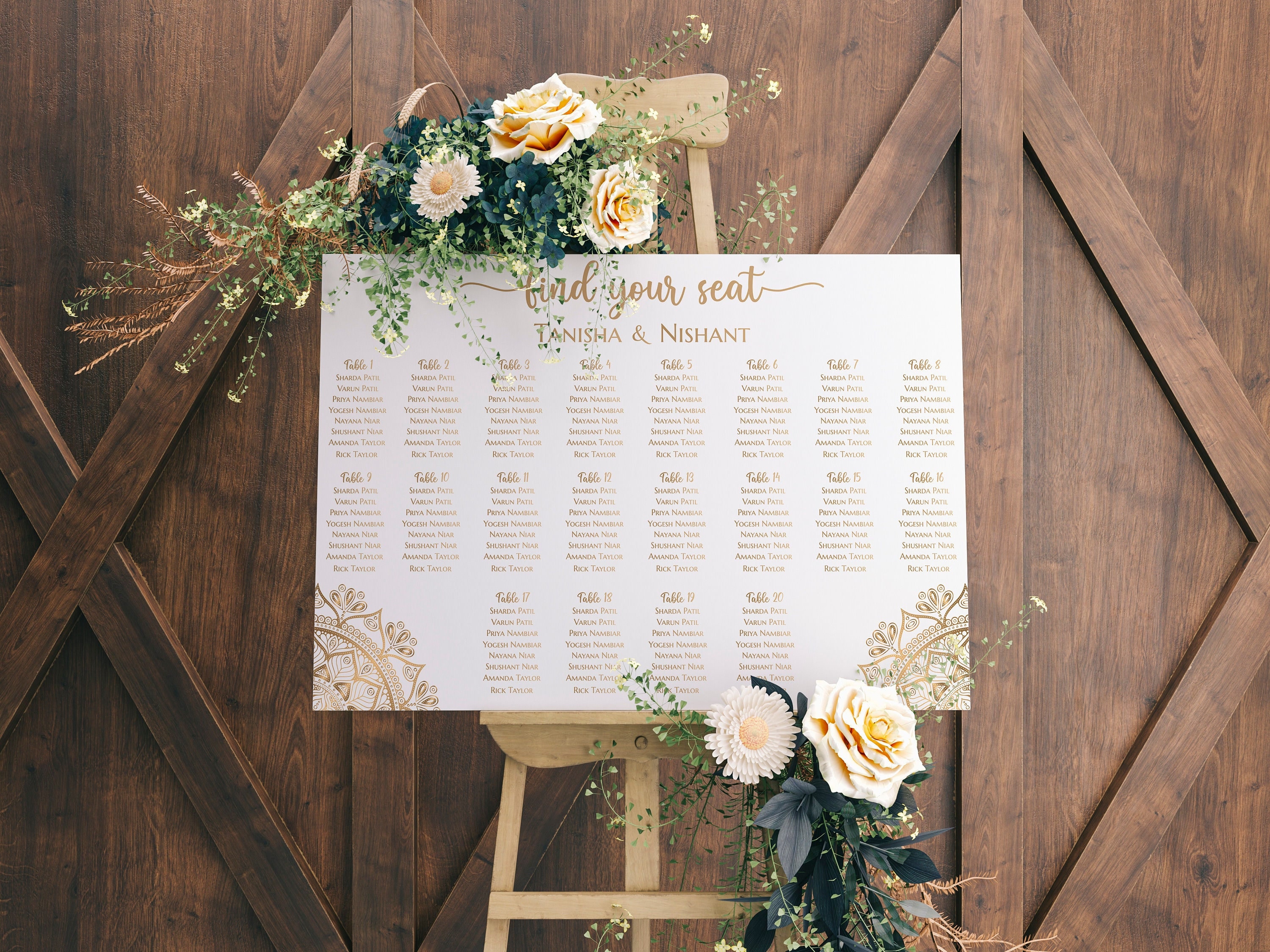 Seating Chart Template for Indian Wedding Seating Chart Wedding Decor ...