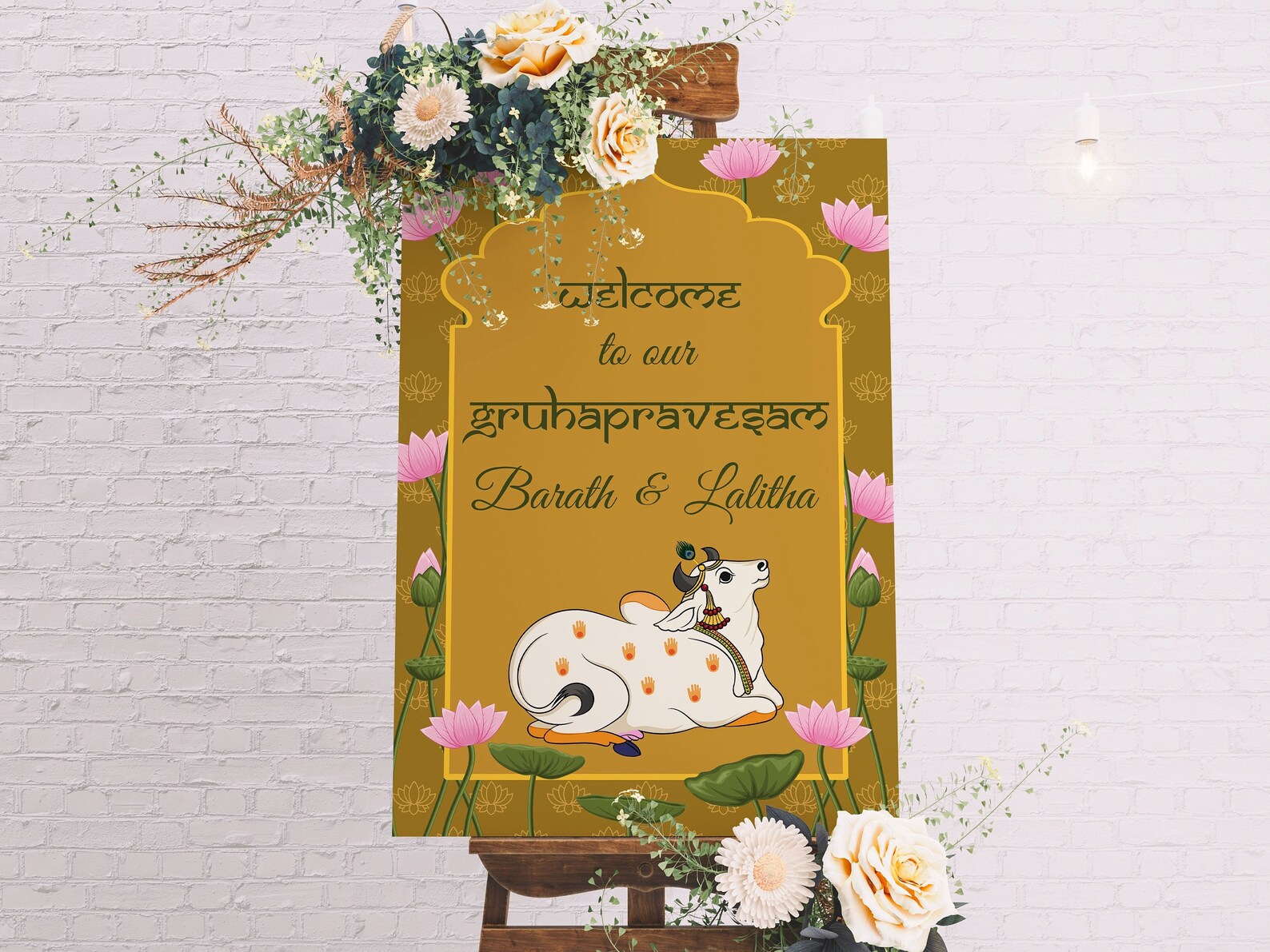 Gruhapravesham Sign Pichwai Indian Housewarming Welcome Board ...