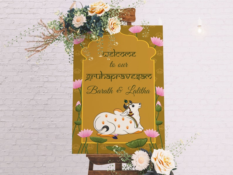 Gruhapravesham Sign Pichwai Indian Housewarming Welcome Board ...