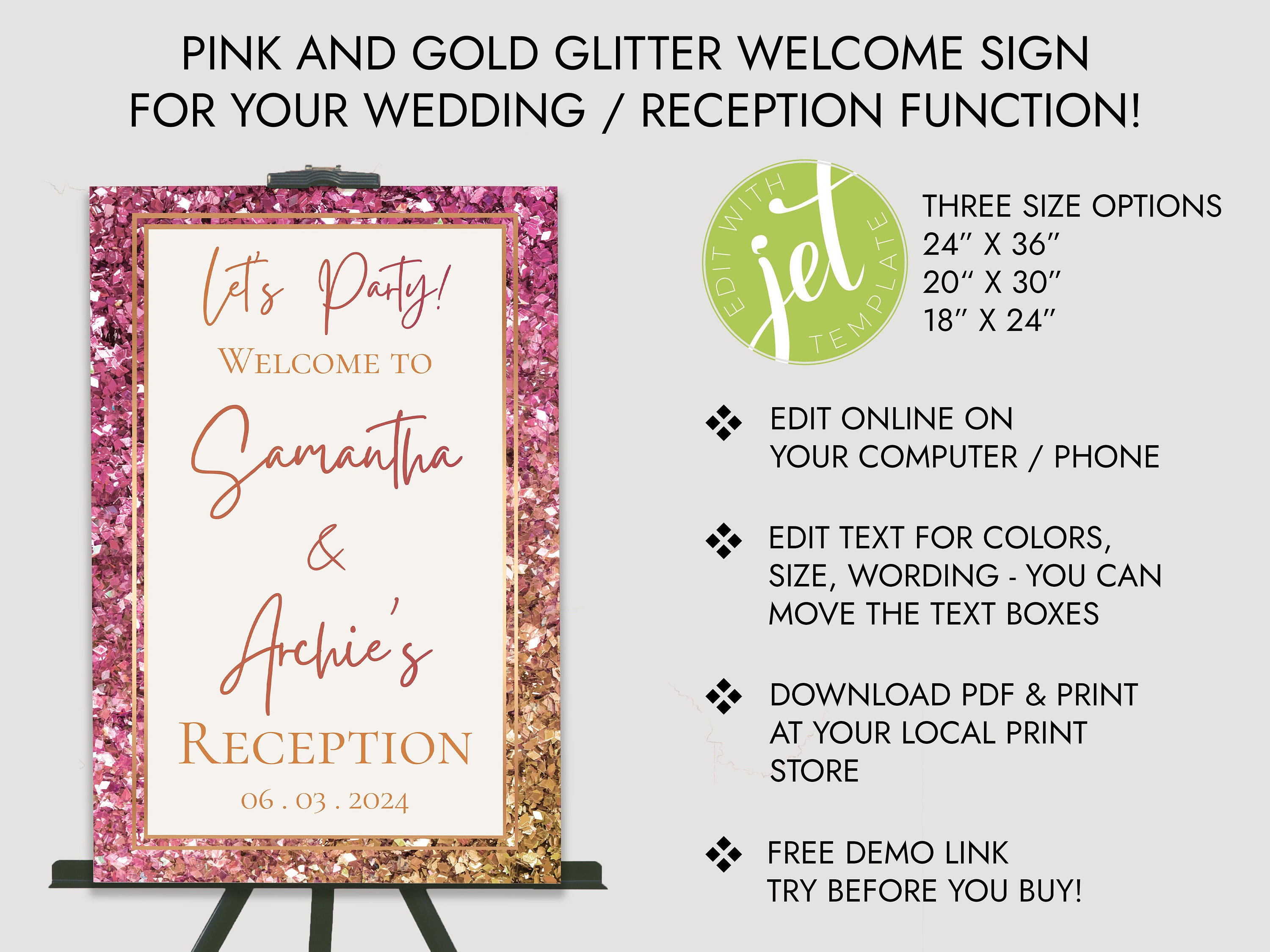 Welcome Sign Wedding Reception Cocktail Party Welcome Poster Wedding ...