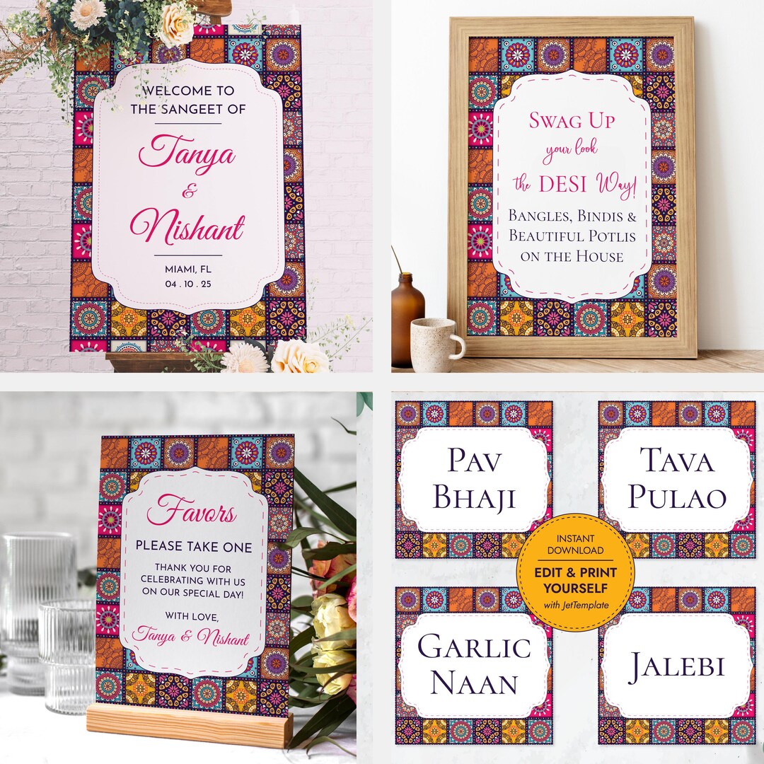 Sangeet Template Pack Welcome Sign Mehndi Maiyan Desi Welcome Sign ...