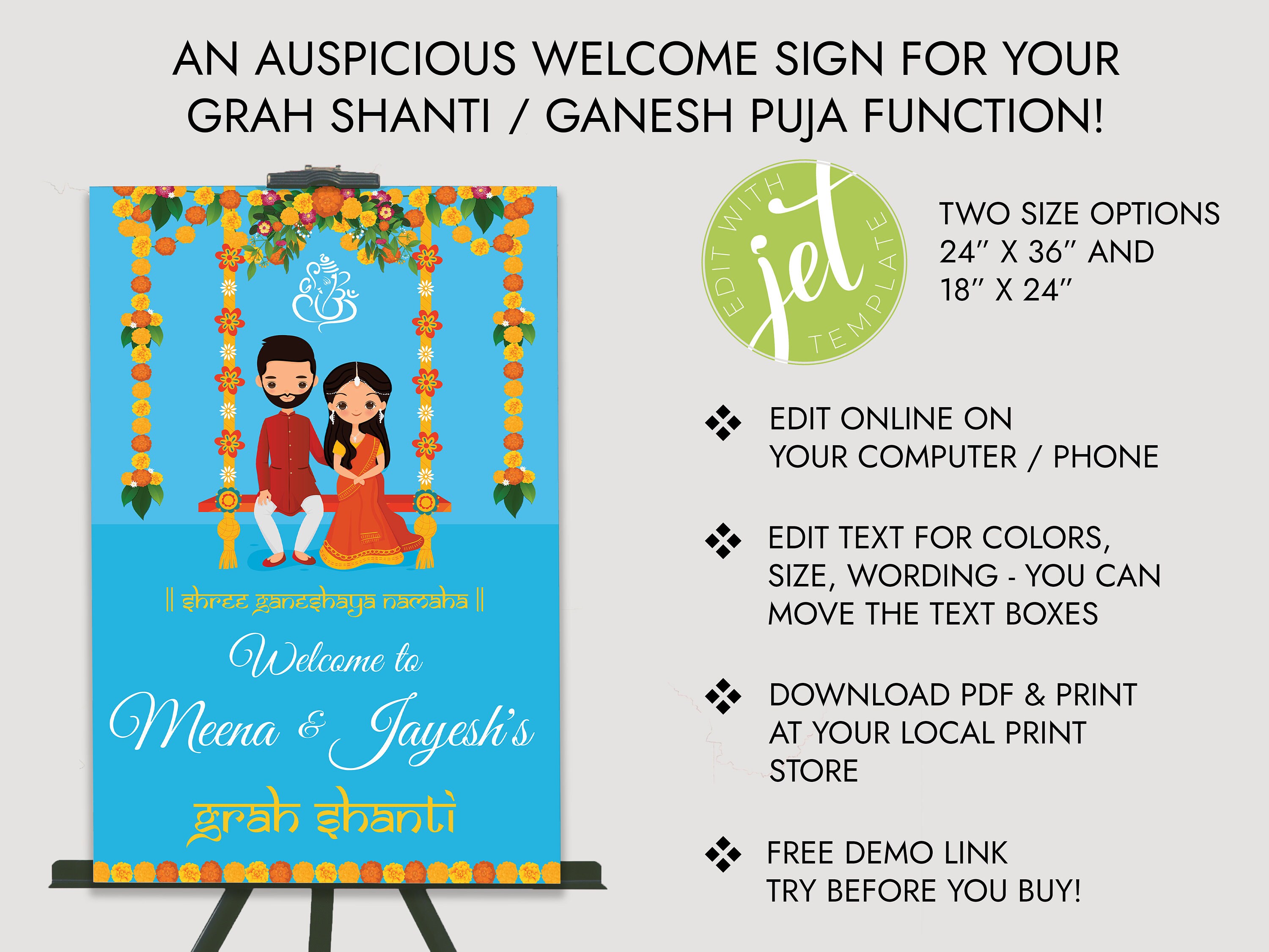Welcome Sign Grah Shanti Sign for Ganesh Puja Function Indian Wedding ...