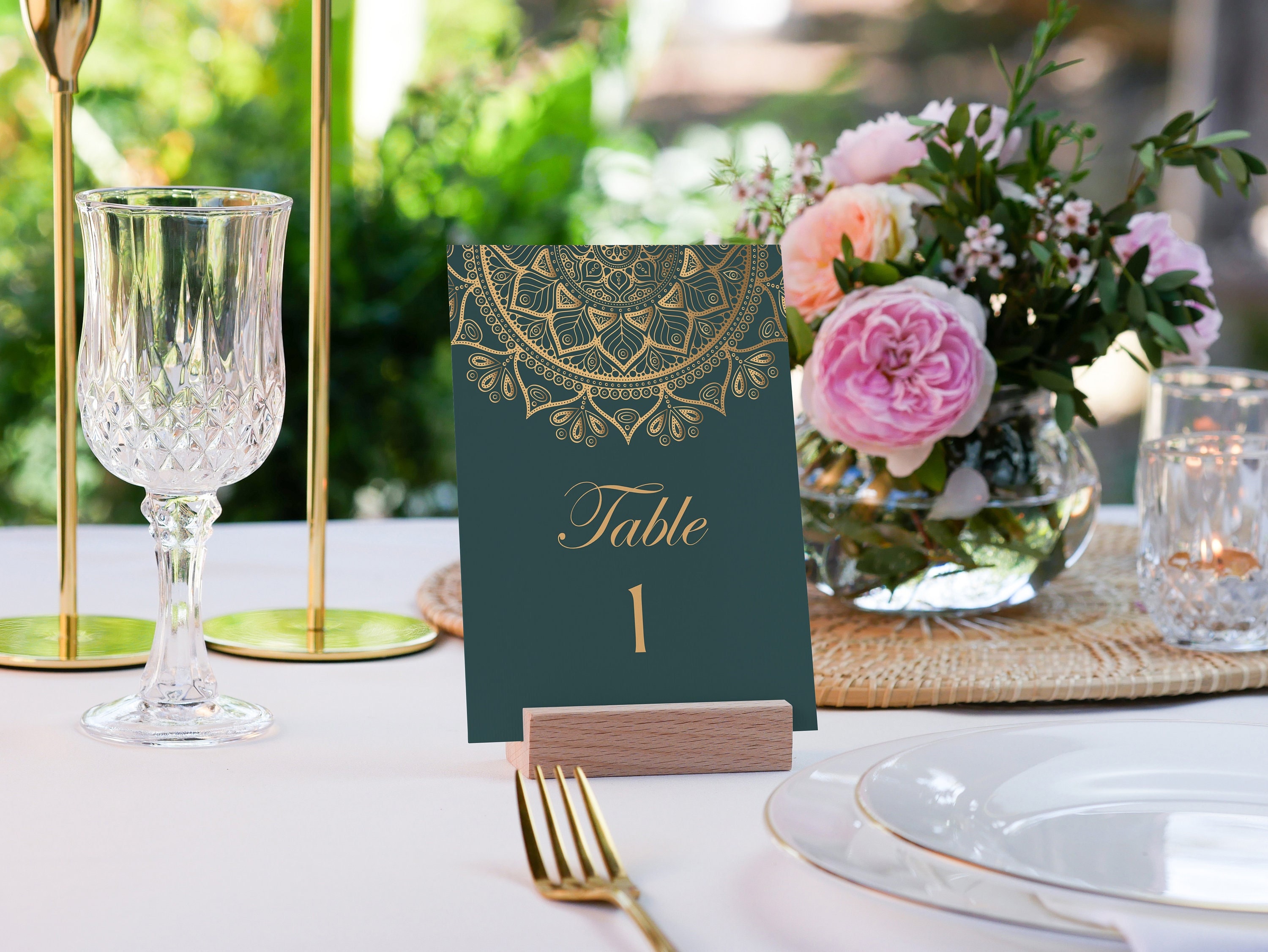 Elegant Green and Gold Printable Table Number Template - Etsy