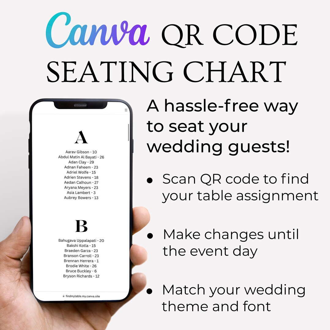 Seating Chart Digital Canva Scan QR Code to Find Your Seat Digital ...