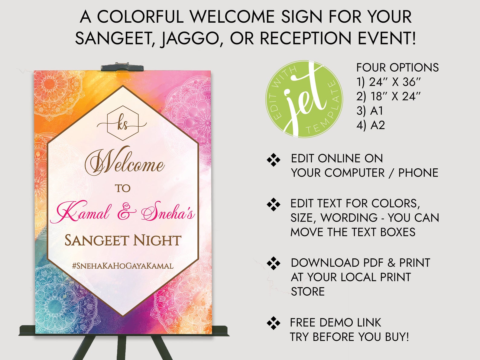 Sangeet Welcome Sign Jagoo Sign Indian Wedding Decor Welcome Sign ...