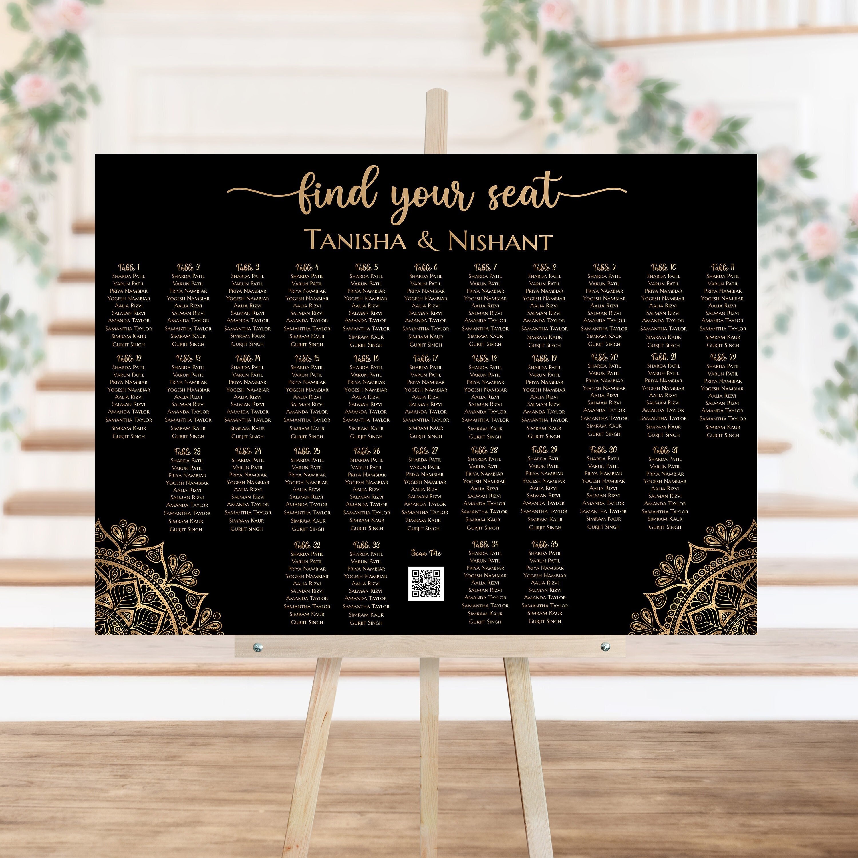 Wedding Seating Chart Desi Wedding Seating Plan Template QR Code Table ...