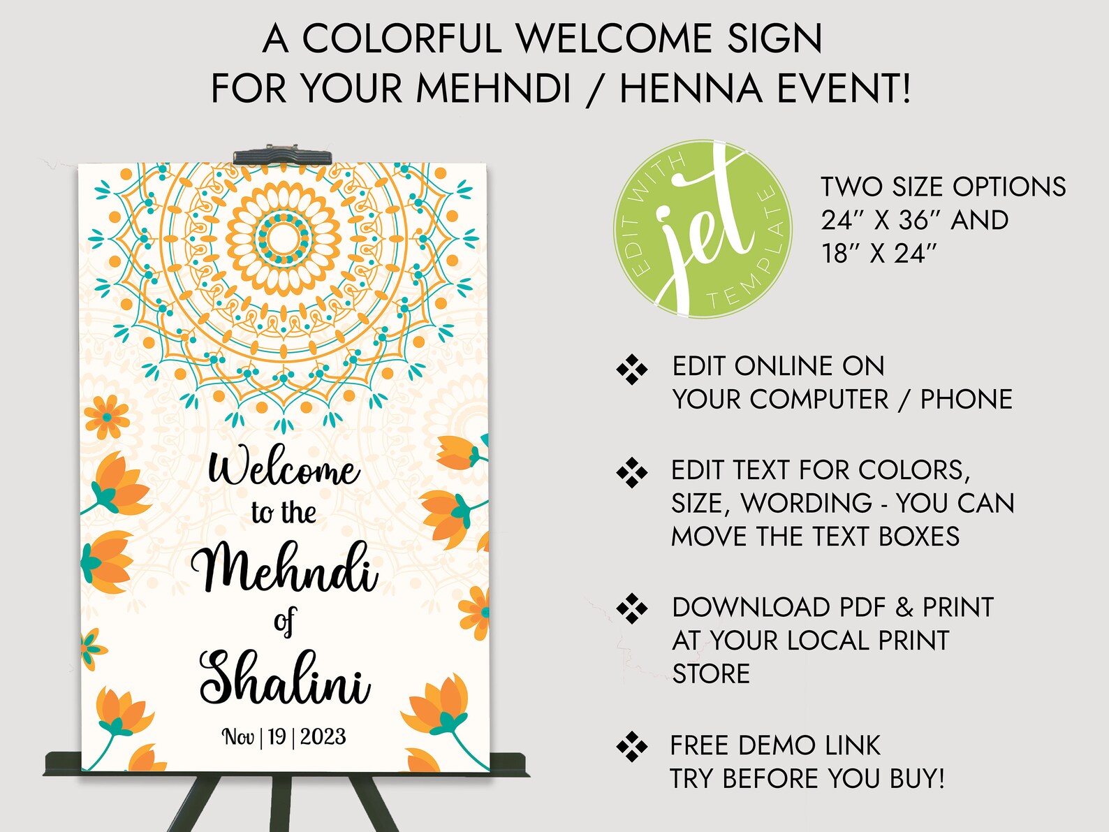 Mehndi Welcome Sign Henna Sign for Indian Wedding Mandala - Etsy