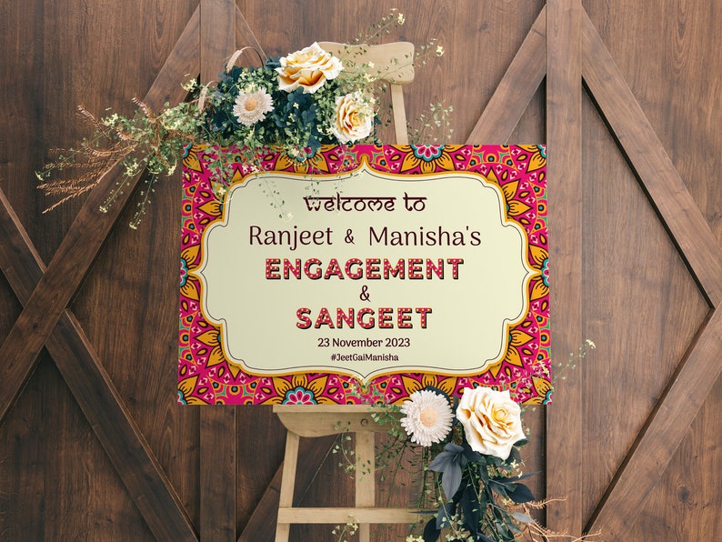 Welcome Sign Engagement & Sangeet Indian Wedding Decor Welcome Sign ...
