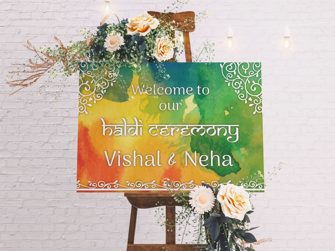 Indian Haldi Welcome Sign Colorful Pithi Sign Maiyan Ceremony Indian ...