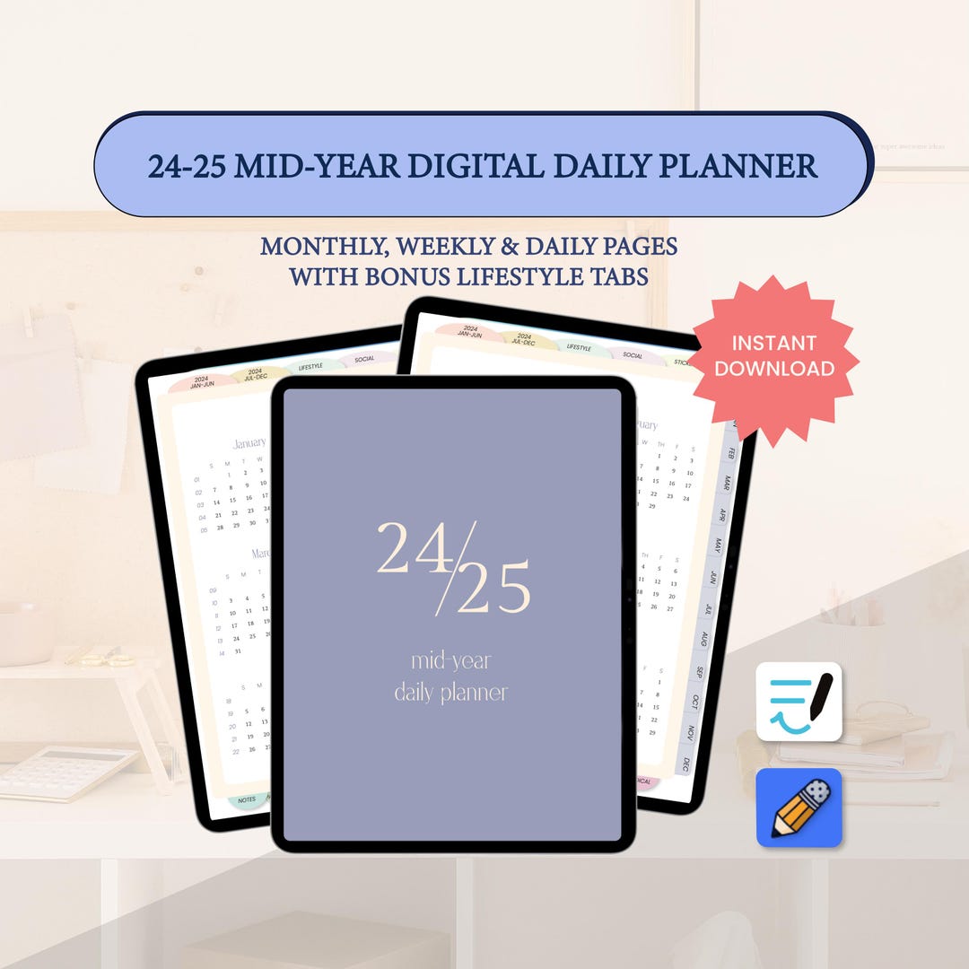 2024 2025 Mid Year Daily Digital Planner Goodnotes Planner Notability ...