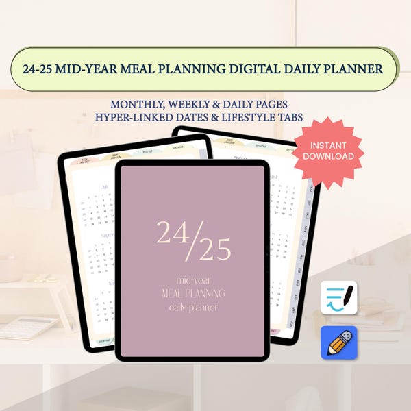 2024 2025 Mid Year Daily Digital Planner Goodnotes Planner Notability ...