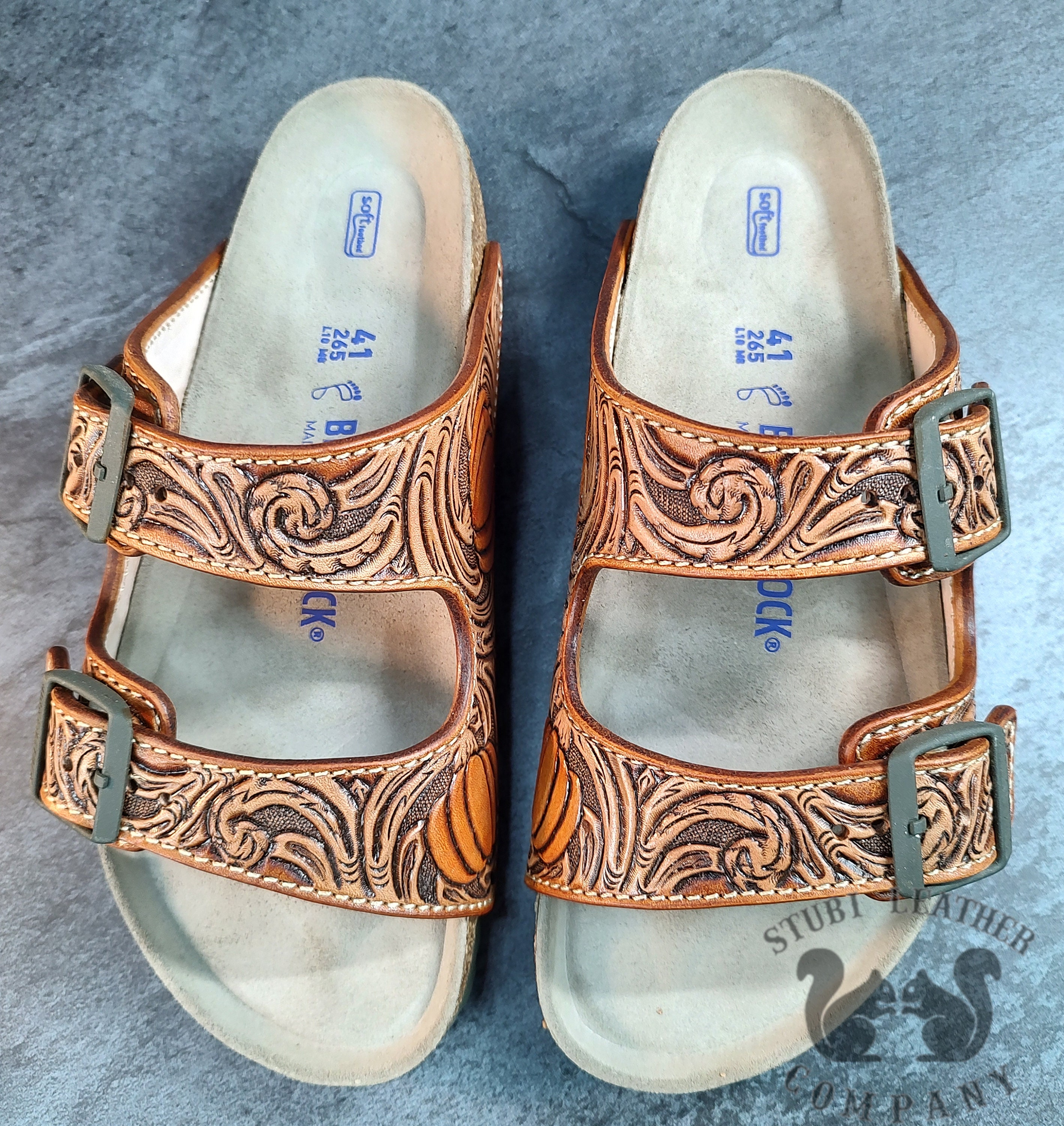 Hand Tooled Leather Custom Birkenstock Arizona Sandals With Western ...