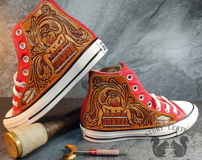Custom Hand Tooled Leather Converse Chuck Taylors Order Listing - Etsy