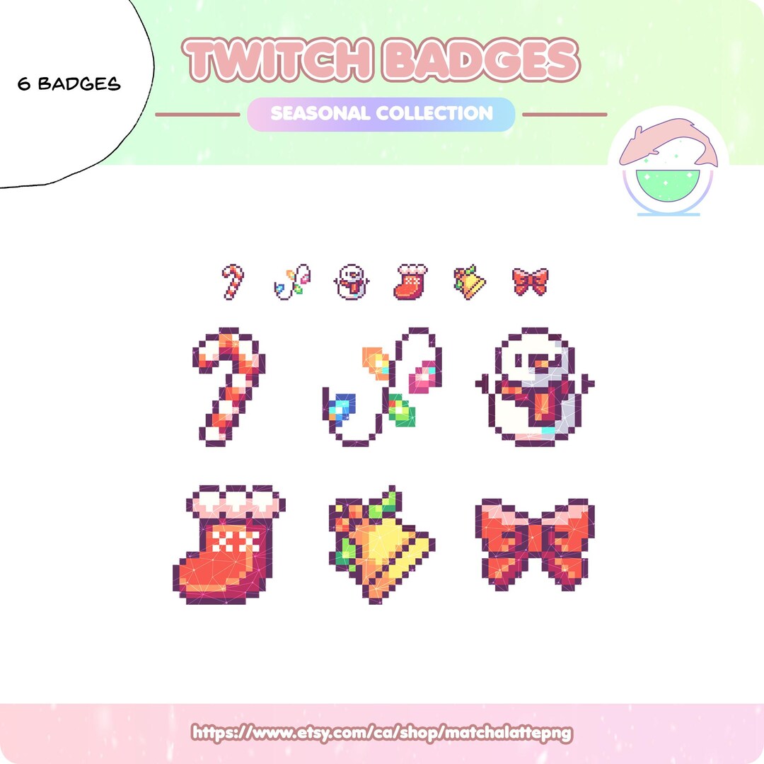 Pixel Art Cozy Christmas Winter Holiday Seasonal Design Sub/bit Badges ...